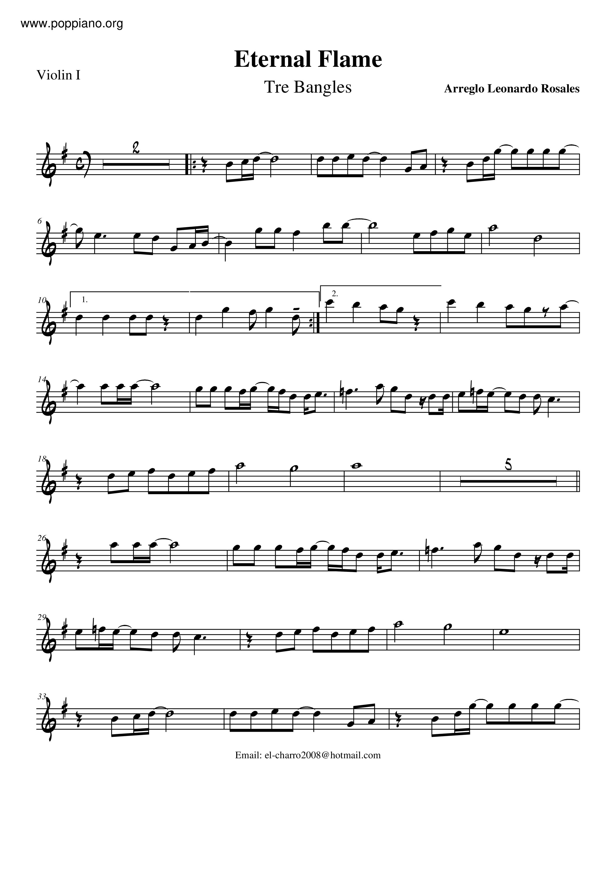 The Bangles-Eternal Flame Violin Score pdf, - Free Score Download ★
