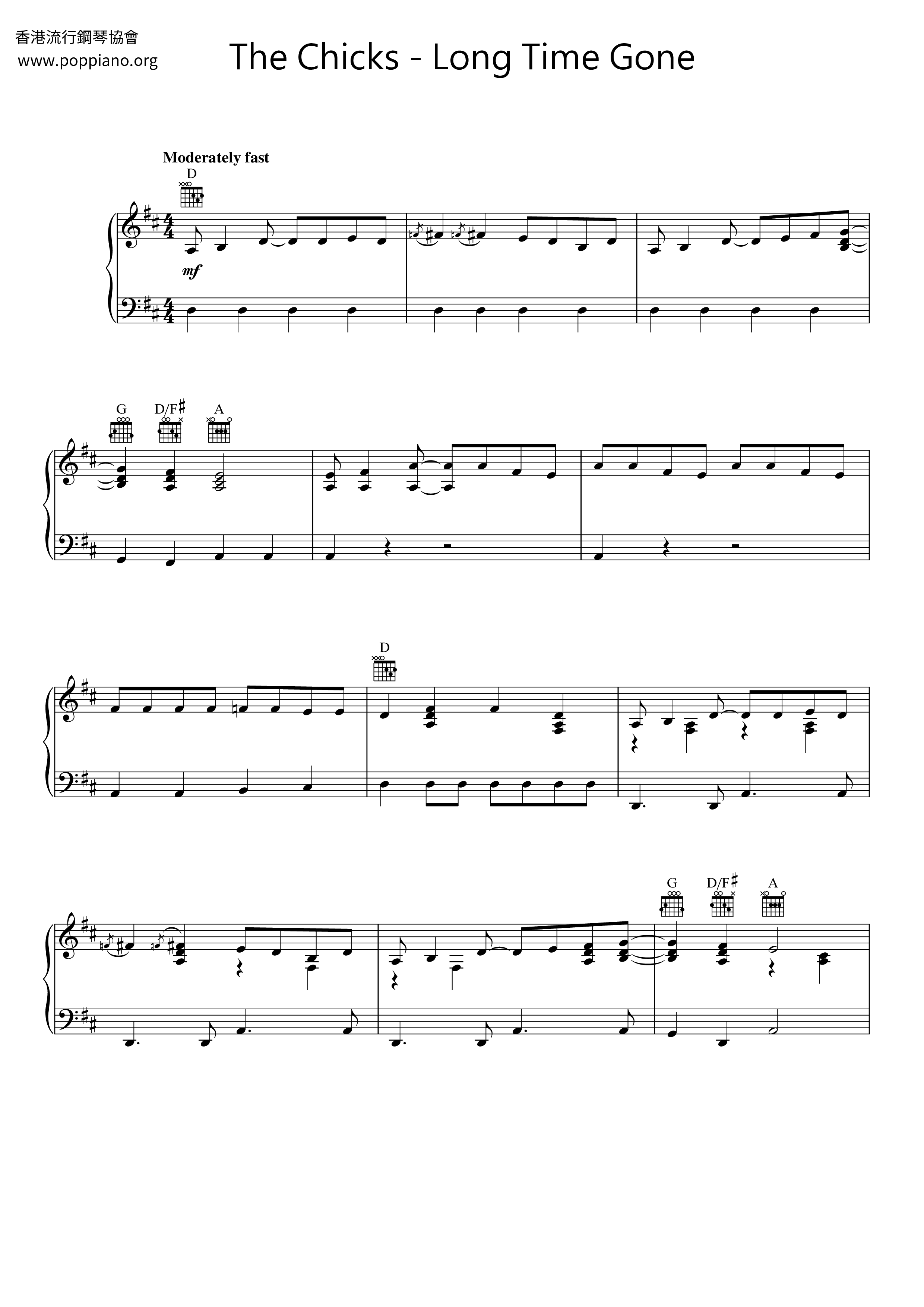 The Chicks-Long Time Gone Sheet Music pdf, - Free Score Download ★
