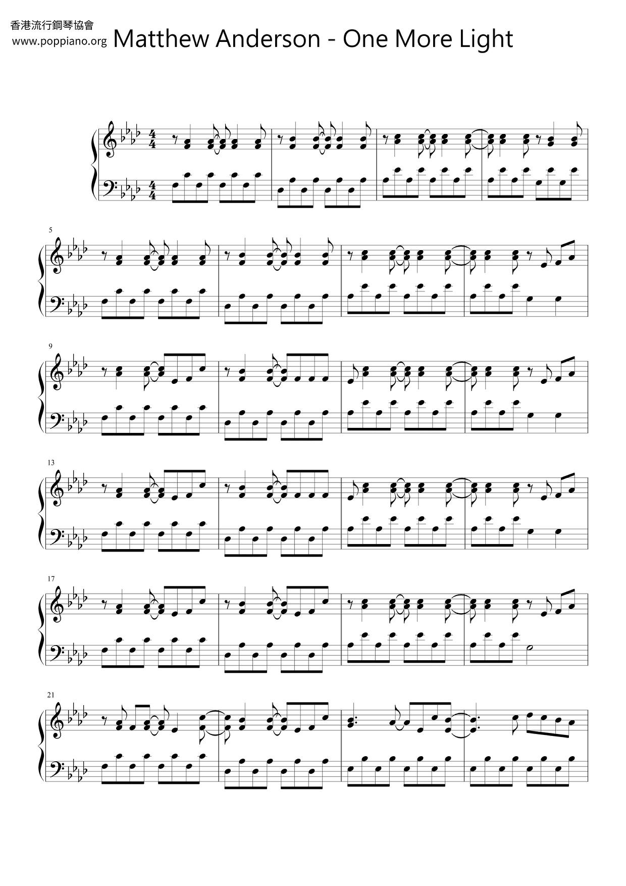 Matthew Anderson-One More Light 琴譜pdf-香港流行鋼琴協會琴譜下載 ★