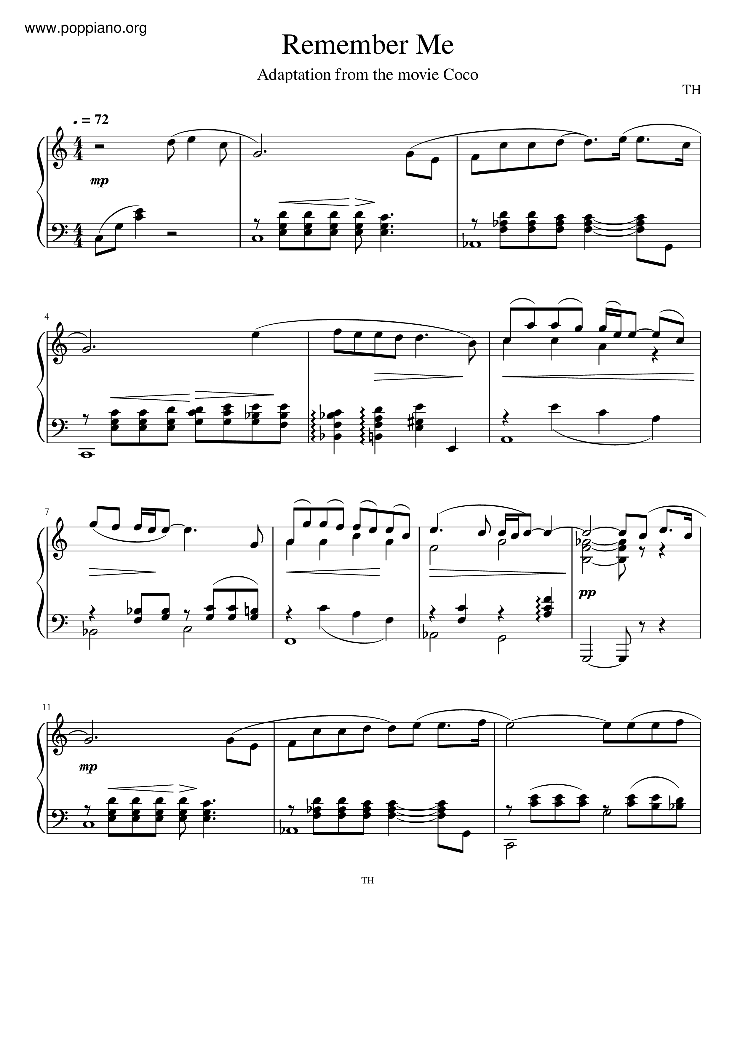 Jordan Hill-Coco - Remember Me Sheet Music pdf, - Free Score Download ★