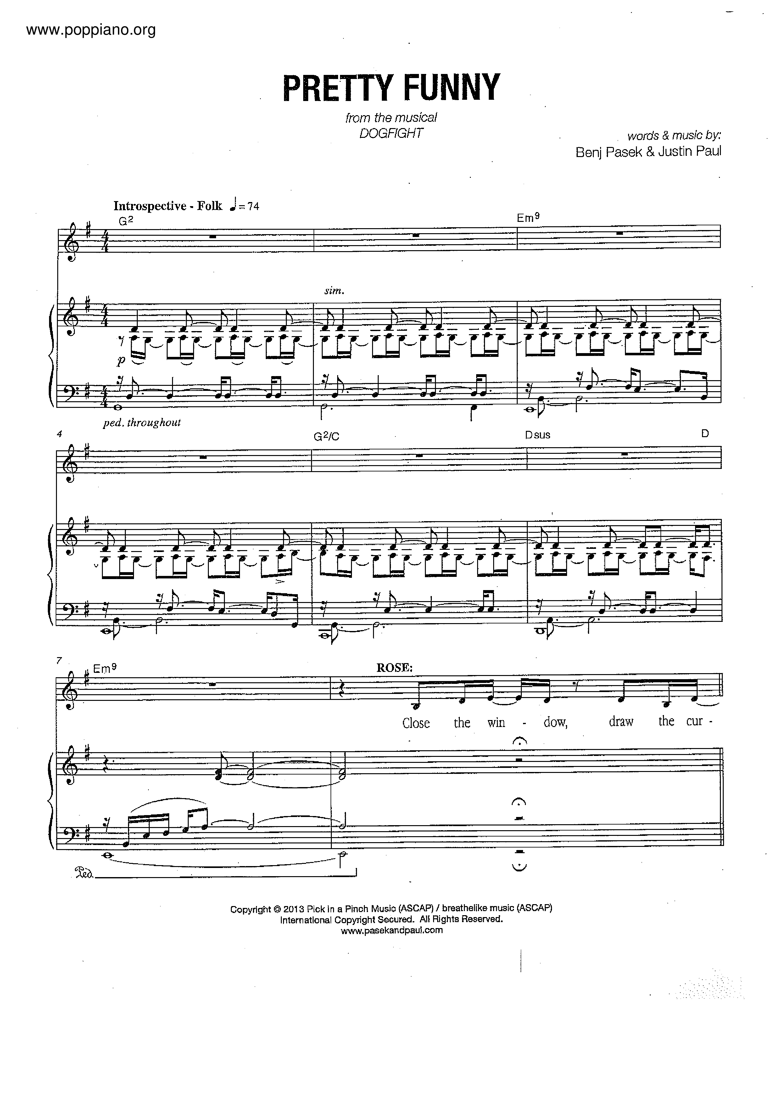 Dogfight The Musical-Pretty Funny Sheet Music pdf, - Free Score Download ★