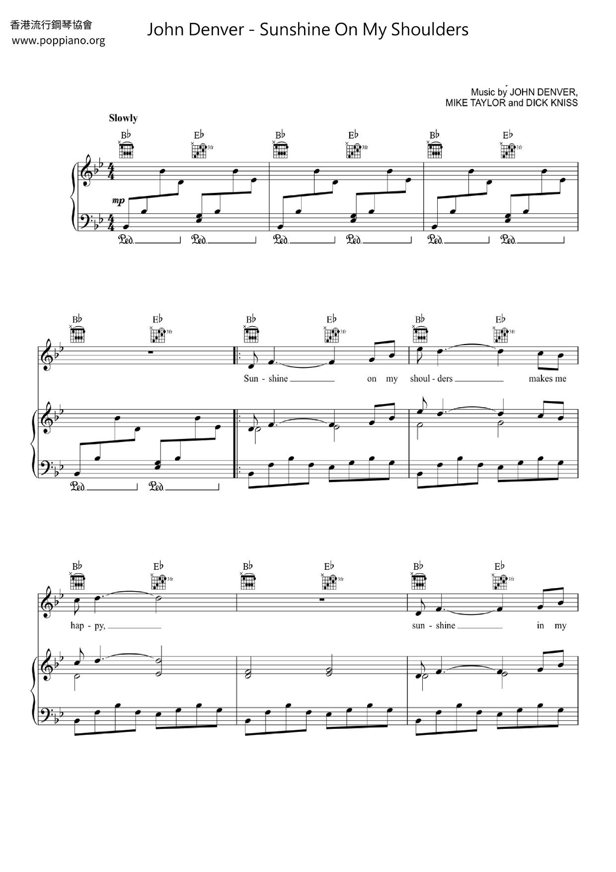 John Denver-Sunshine On My Shoulders Sheet Music pdf, - Free Score ...