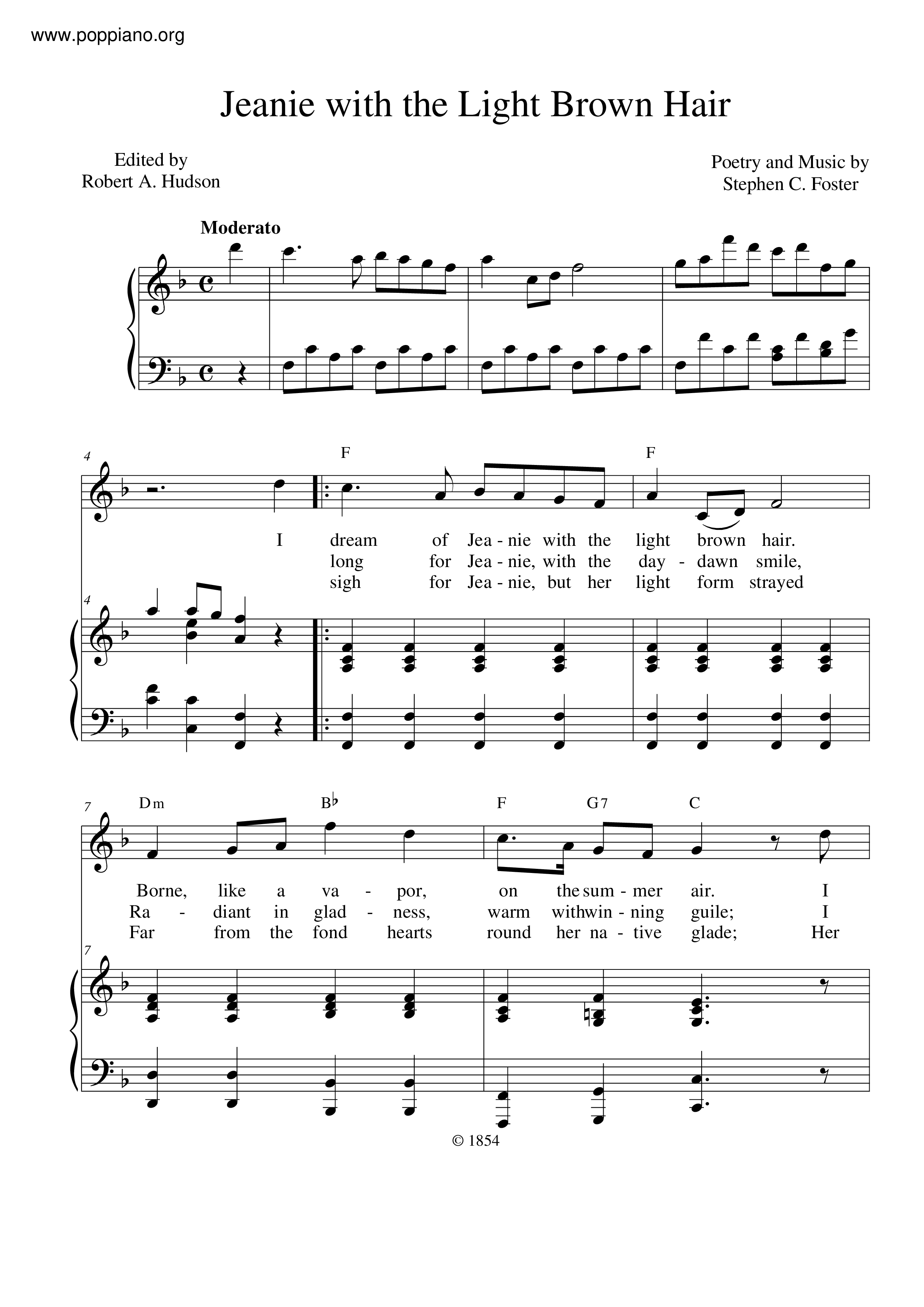 Kid songs-Jeanie With The Light Brown Hair Sheet Music pdf, -棕髮珍妮 楽譜 ...