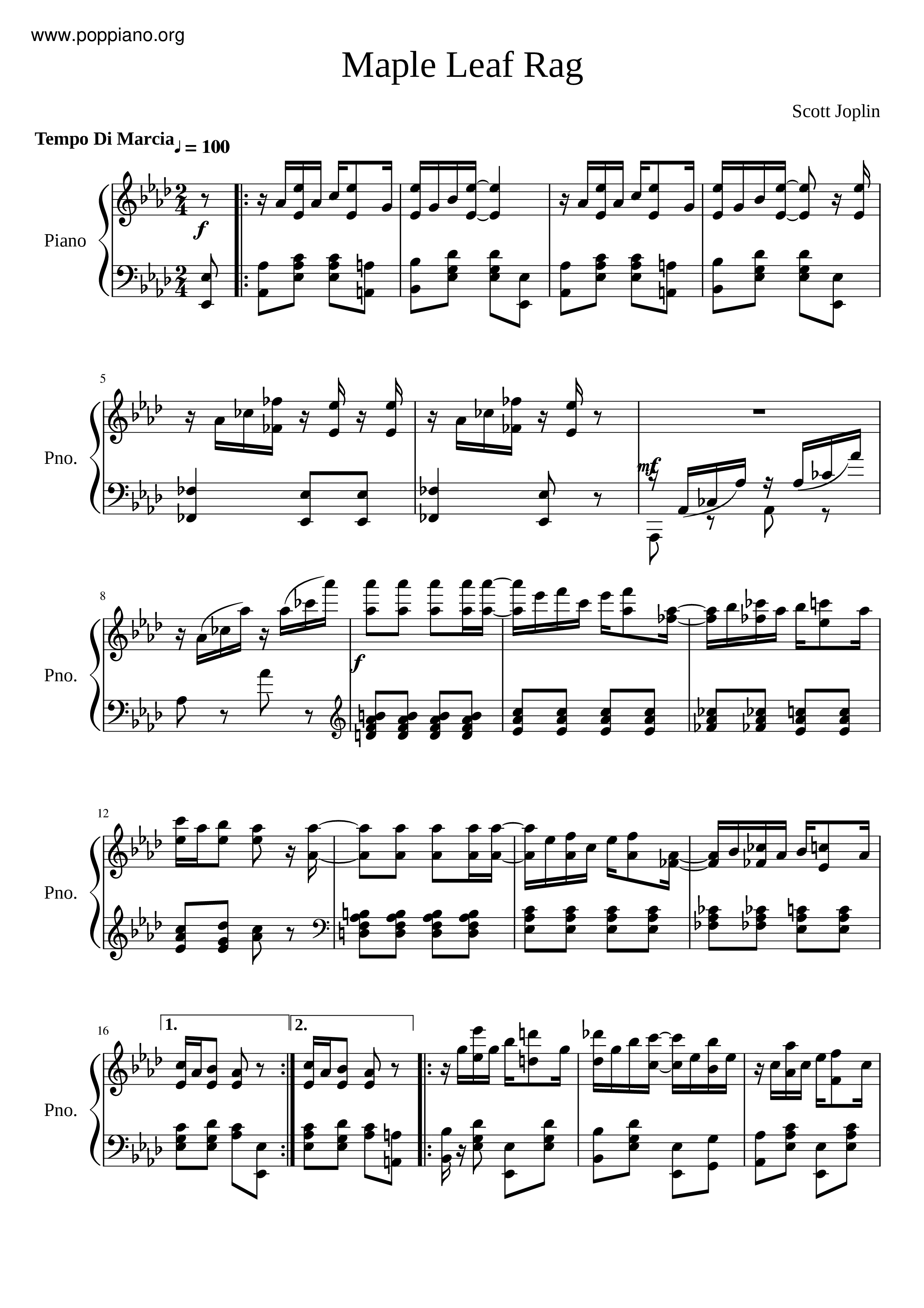 Scott Joplin-Maple Leaf Rag 琴譜pdf-香港流行鋼琴協會琴譜下載 ★