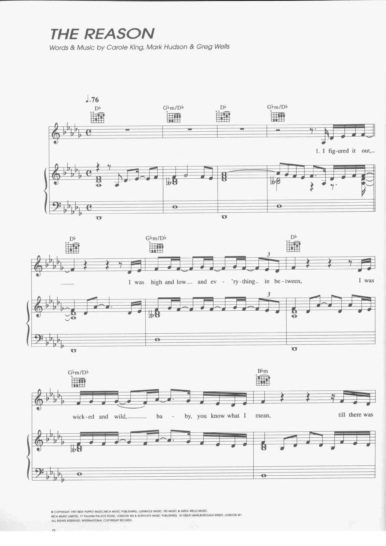 Celine Dion-The Reason Sheet Music pdf, - Free Score Download ★