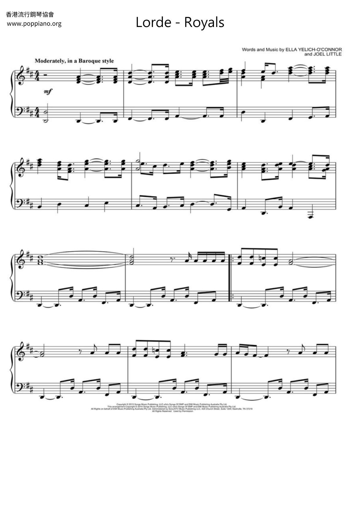 Lorde-Royals Sheet Music pdf, - Free Score Download ★