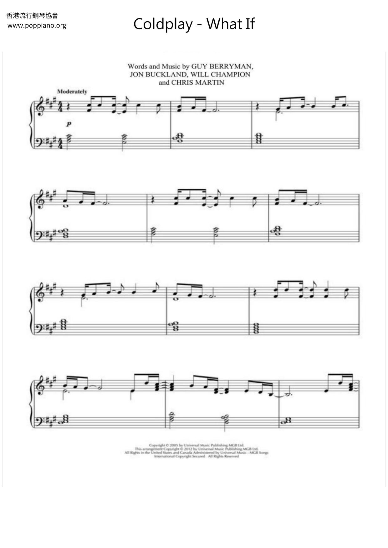 Coldplay-What If Sheet Music pdf, - Free Score Download ★