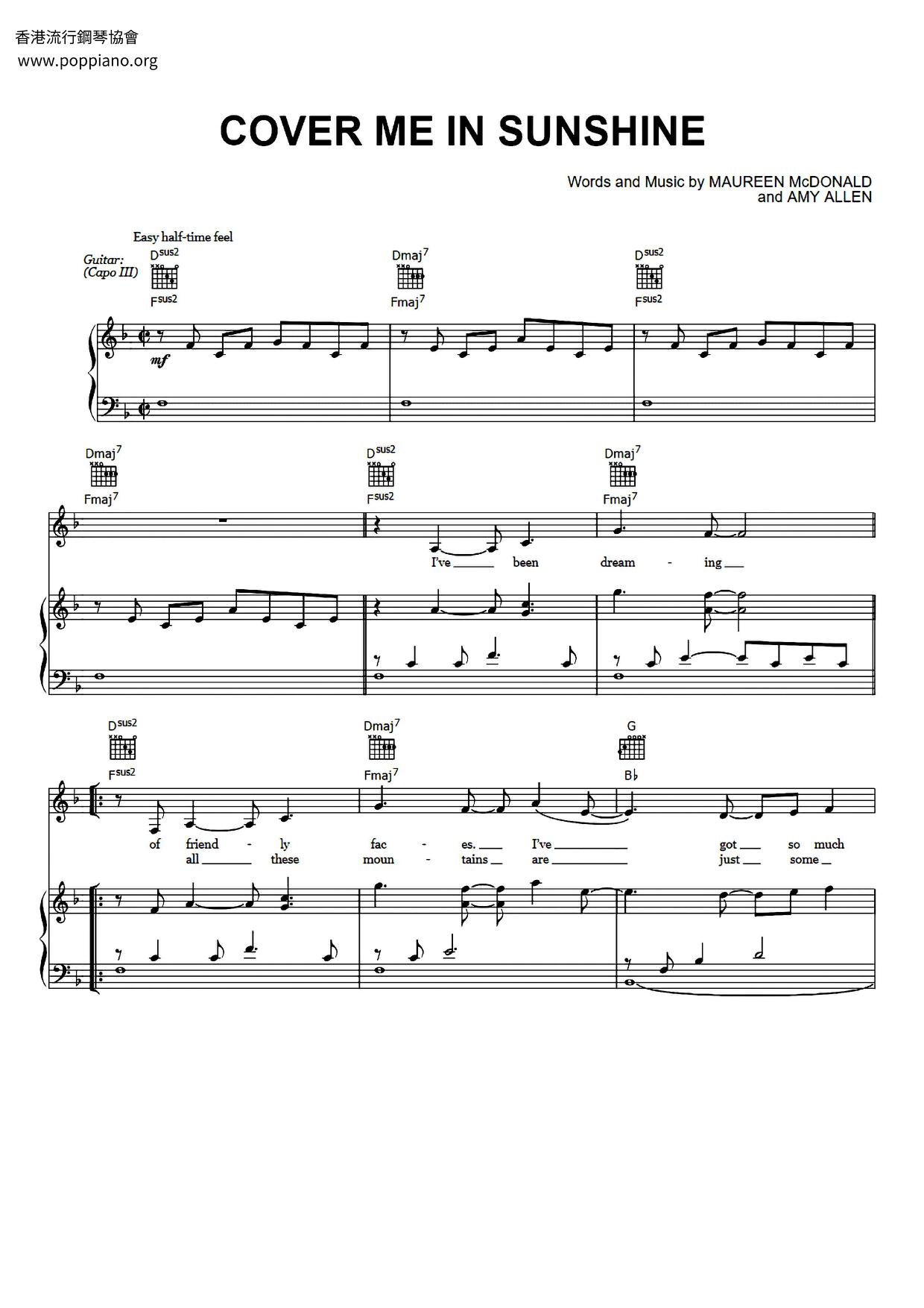 P!nk-Cover Me In Sunshine Sheet Music pdf, - Free Score Download ★