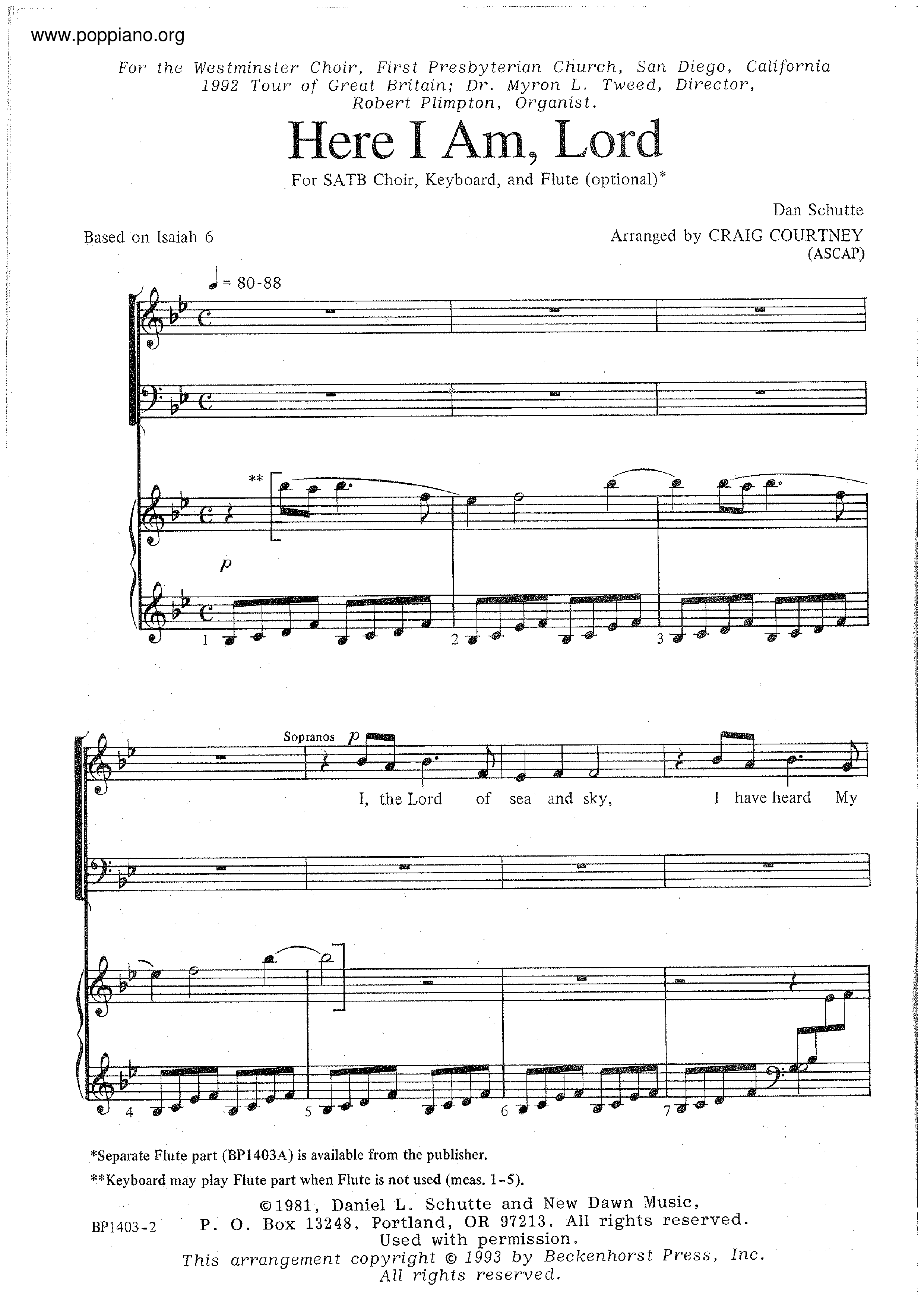 ★ 诗歌-Here I Am, Lord 琴谱/五线谱pdf-香港流行钢琴协会琴谱下载 ★