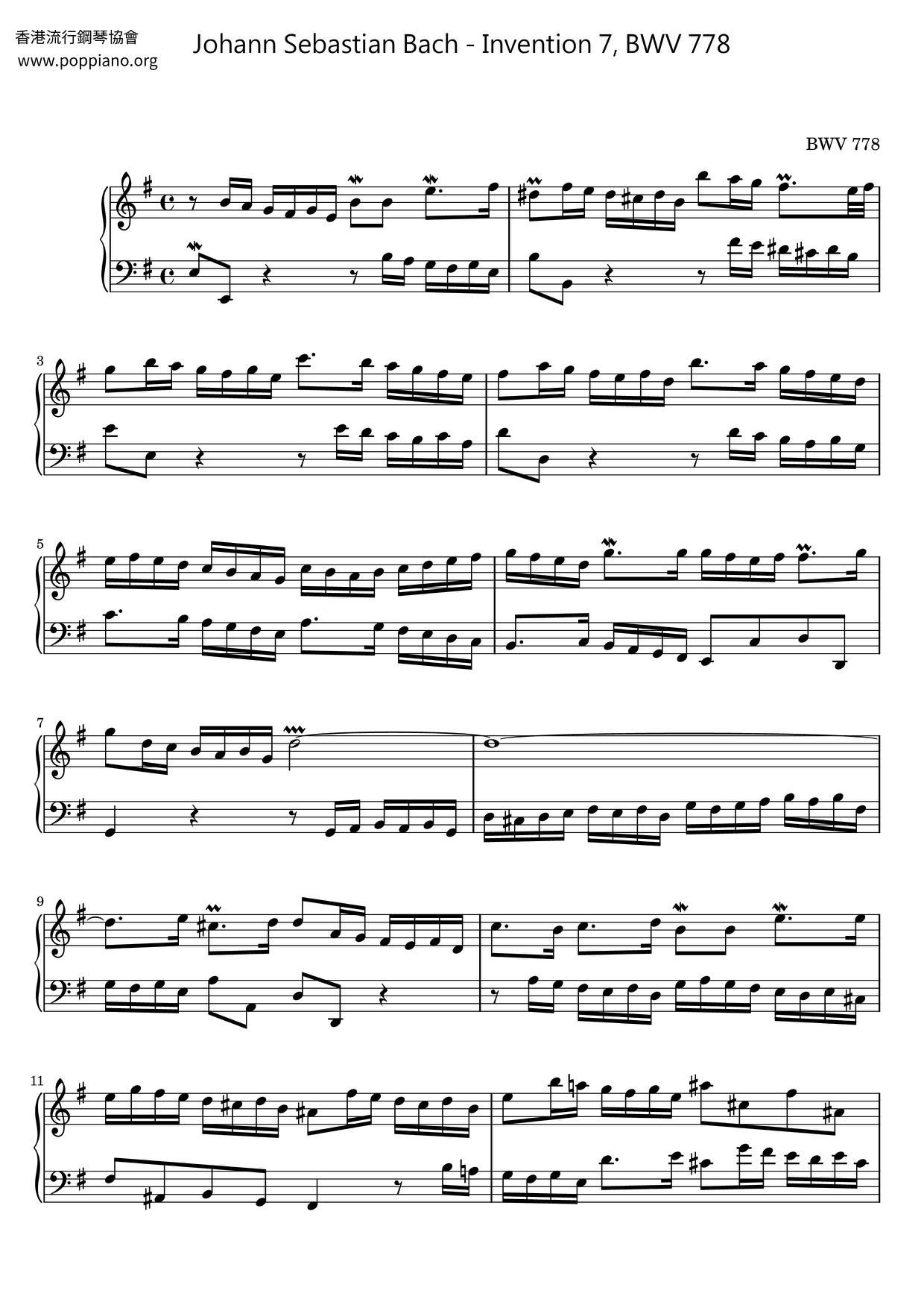 Bach-Invention 7, BWV 778 Sheet Music pdf, - Free Score Download ★