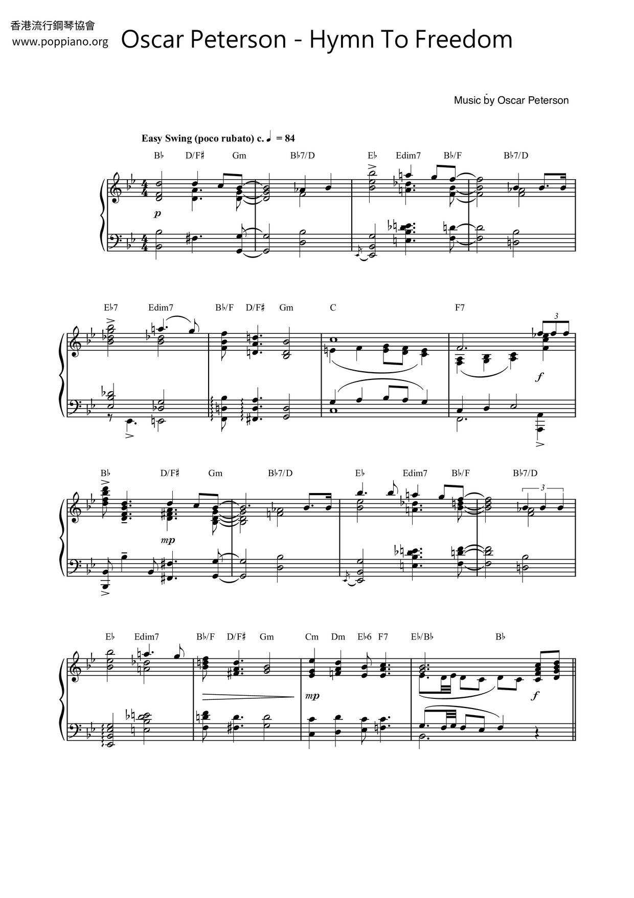 ★Oscar Peterson - Hymn To Freedom ピアノ譜pdf- 香港ポップピアノ協会 無料PDF楽譜ダウンロード ...
