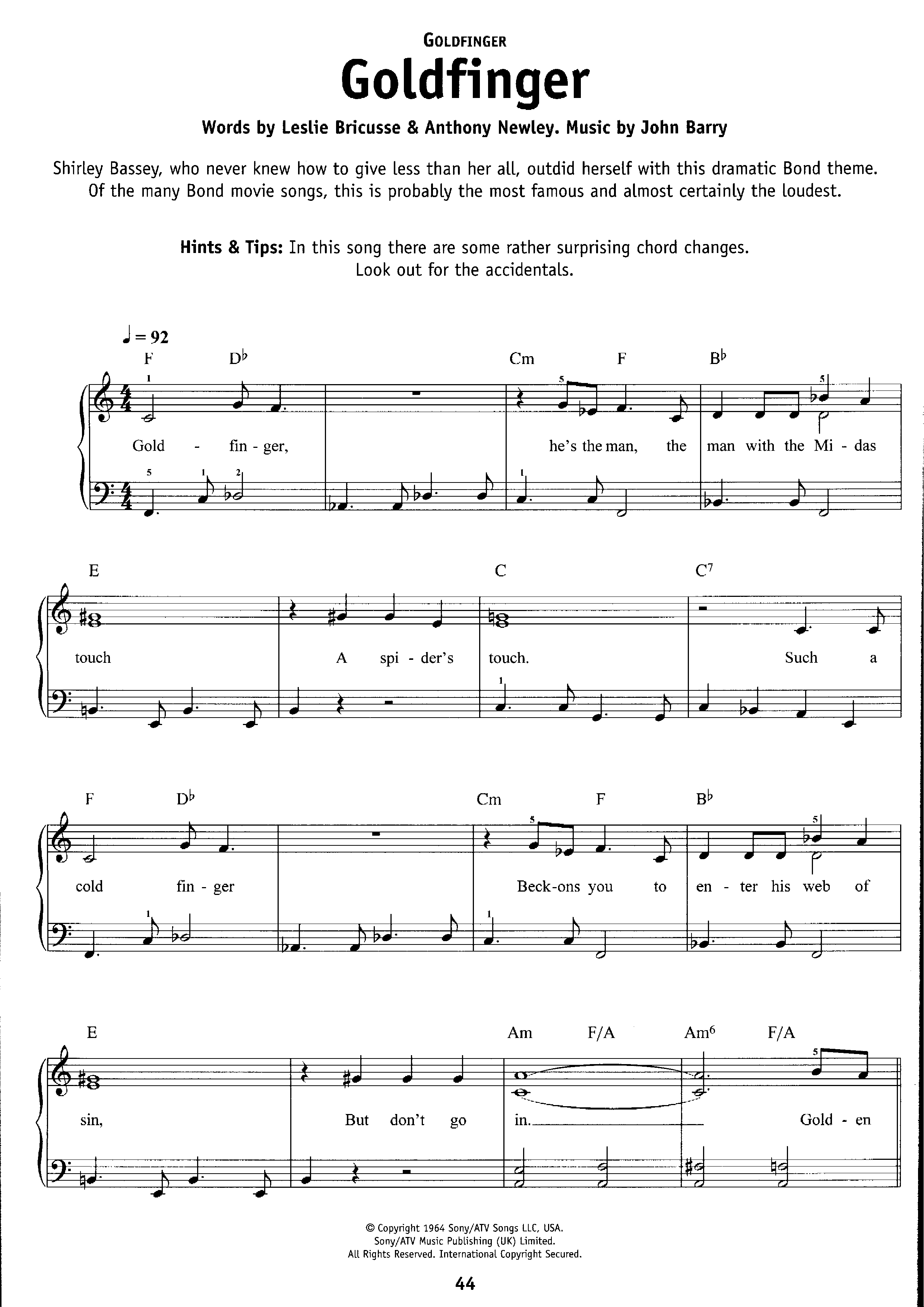 Movie Soundtrack-Goldfinger Sheet Music pdf, - Free Score Download ★