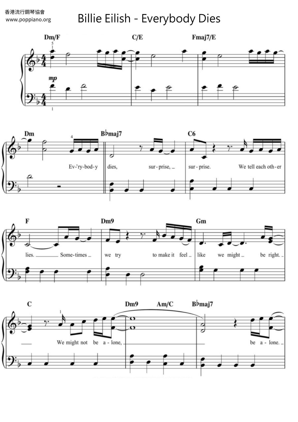 Billie Eilish-Everybody Dies Sheet Music pdf, - Free Score Download ★