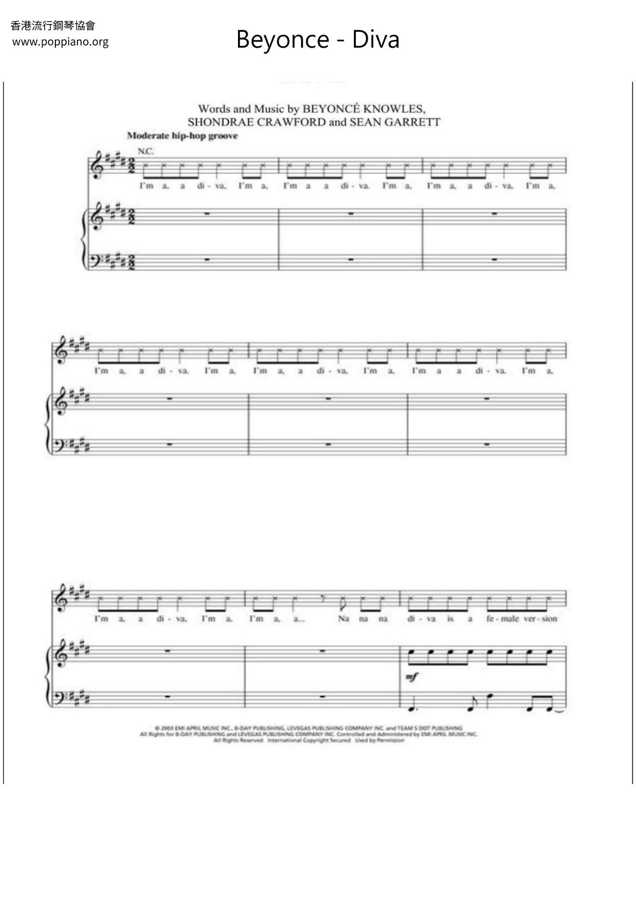 Beyonce-Diva Sheet Music pdf, - Free Score Download ★