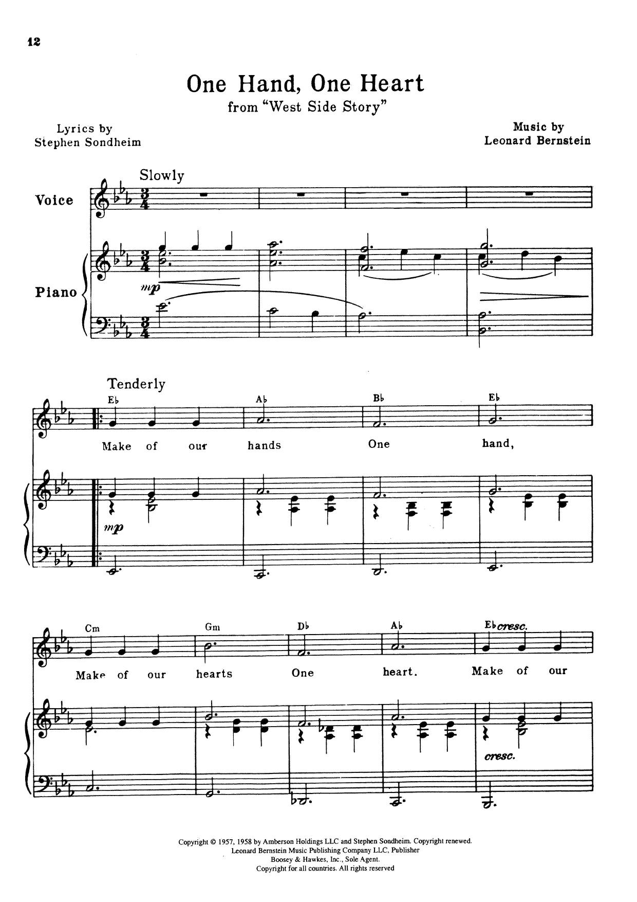Leonard Bernstein-West Side Story: Act II: One Hand, One Heart Sheet Music pdf, - Free Score ...