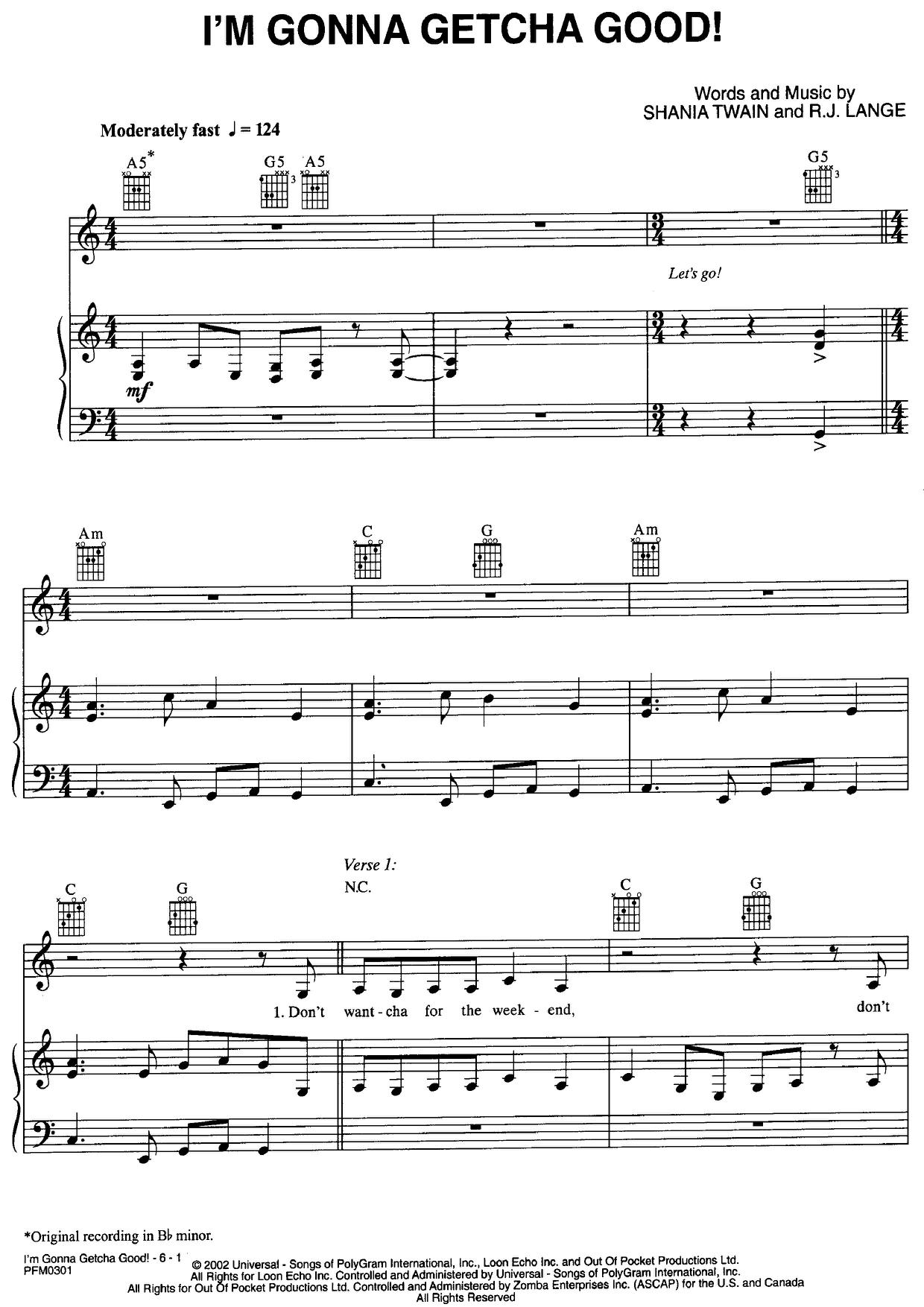 Shania Twain-I'm Gonna Getcha Good! Sheet Music pdf, - Free Score ...