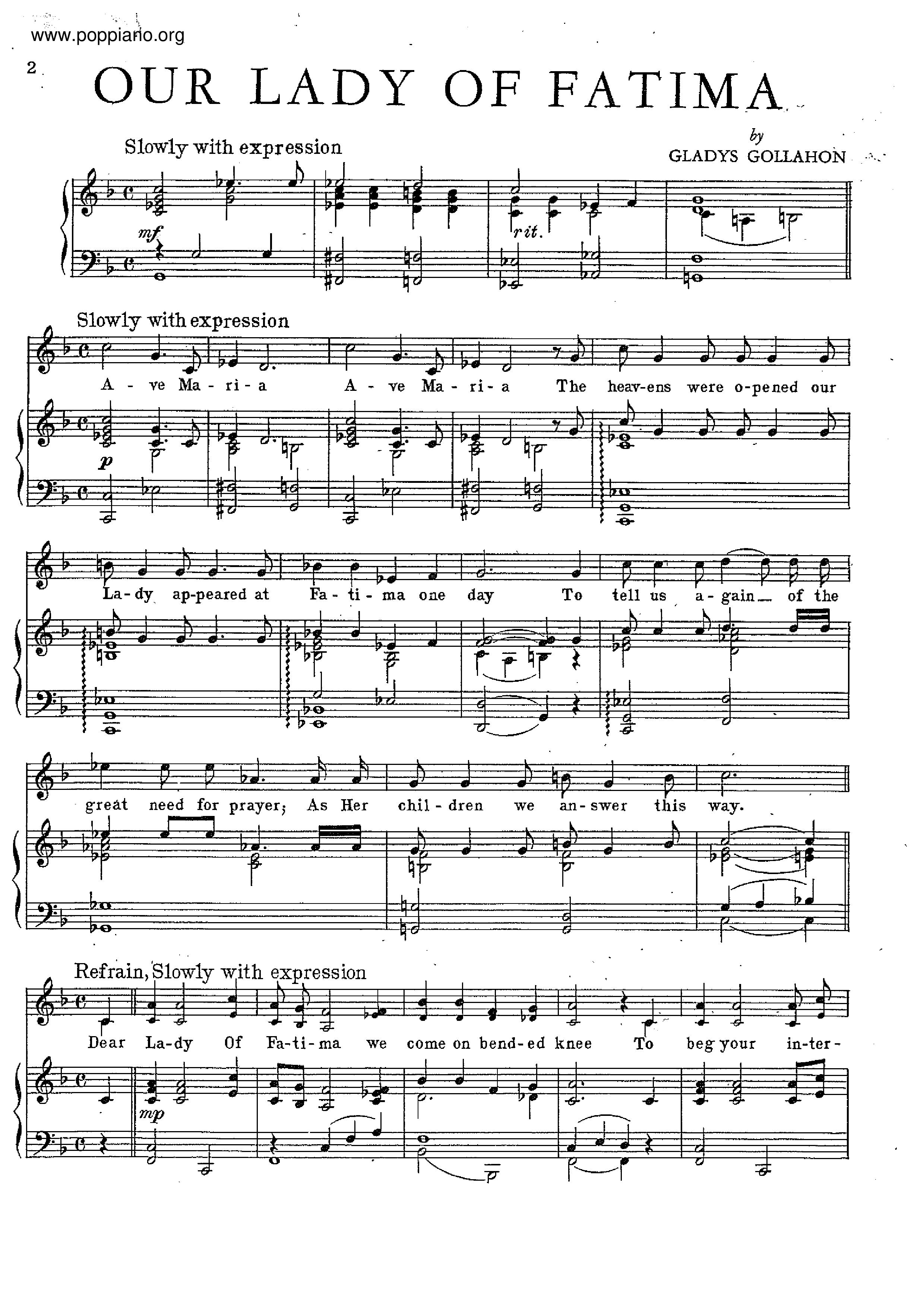 Hymn-Our Lady Of Fatima Sheet Music pdf, - Free Score Download ★