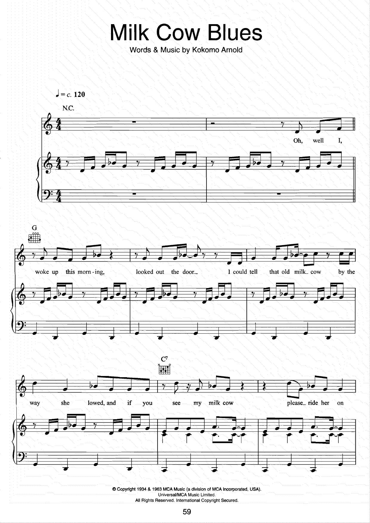 Johnny Cash-Milk Cow Blues Sheet Music pdf, - Free Score Download ★