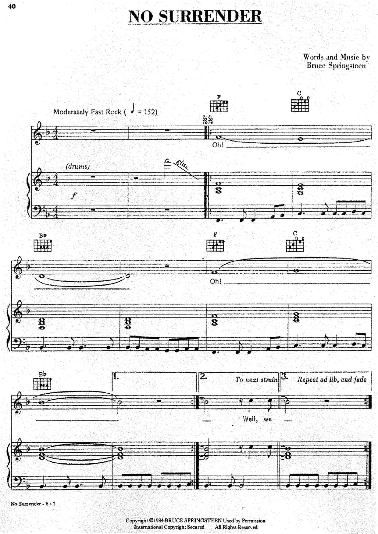 Bruce Springsteen-No Surrender Sheet Music pdf, - Free Score Download ★
