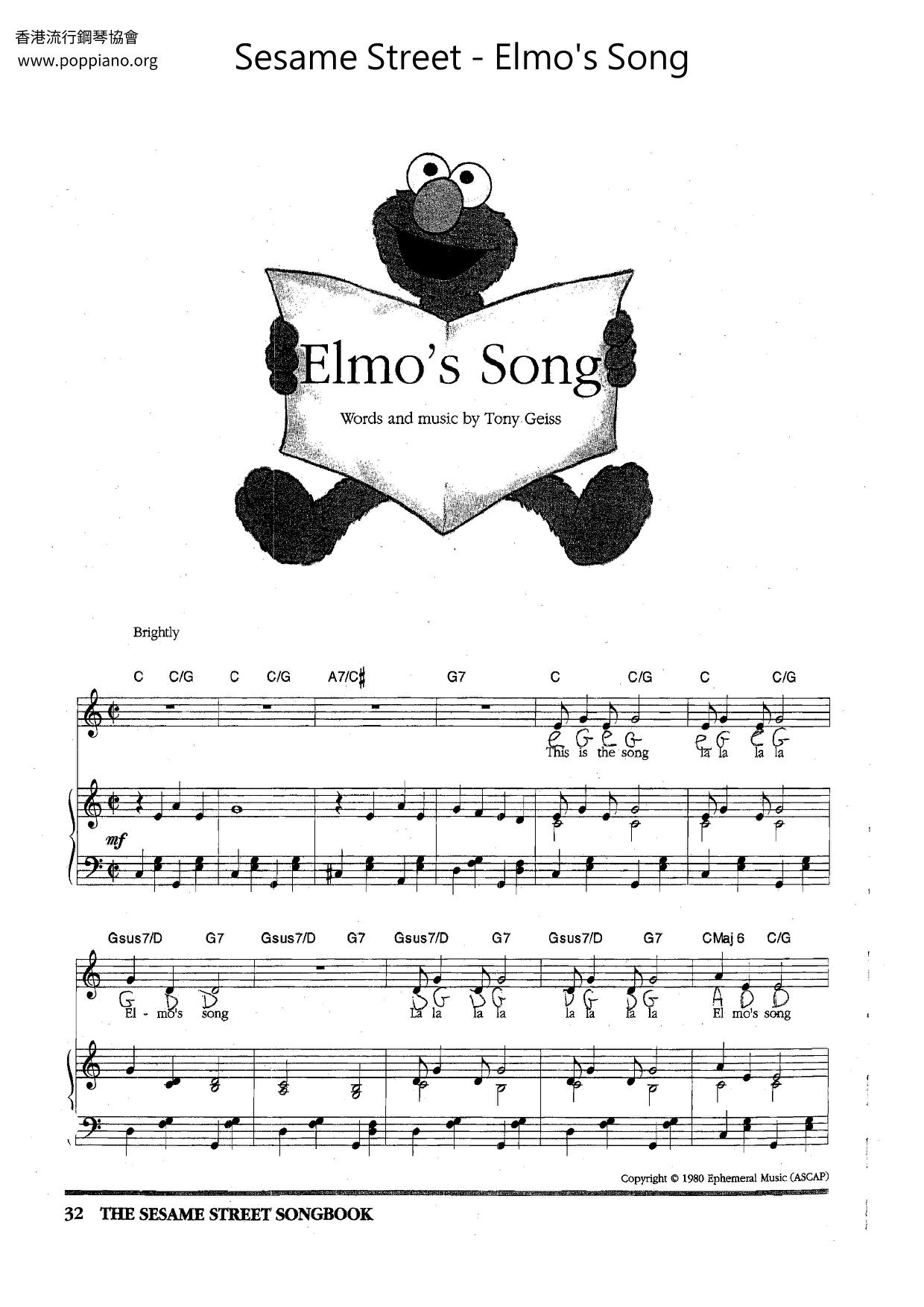Sesame Street-Elmo's Song Sheet Music pdf, - Free Score Download ★