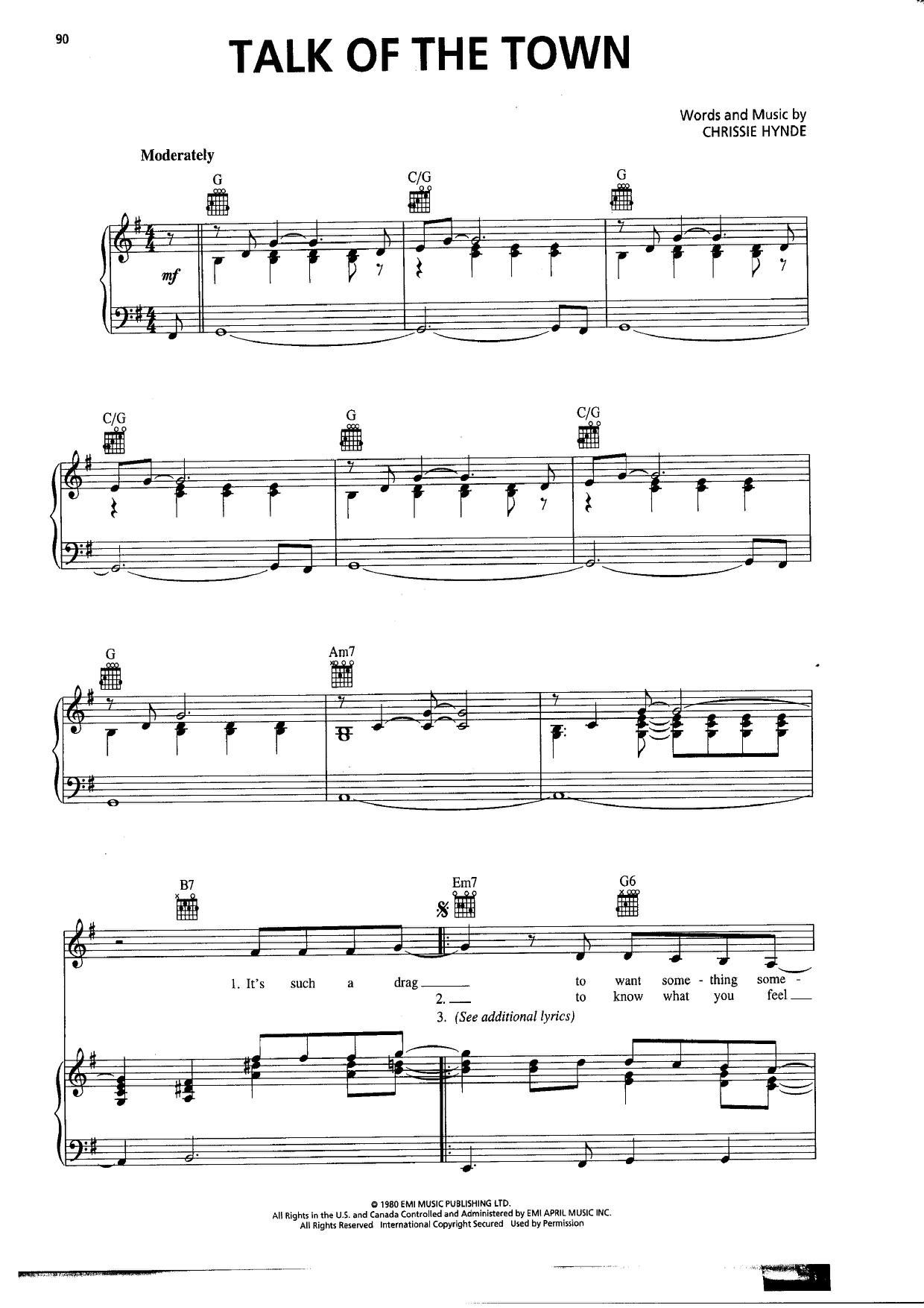 Pretenders-Talk Of The Town Sheet Music pdf, - Free Score Download ★