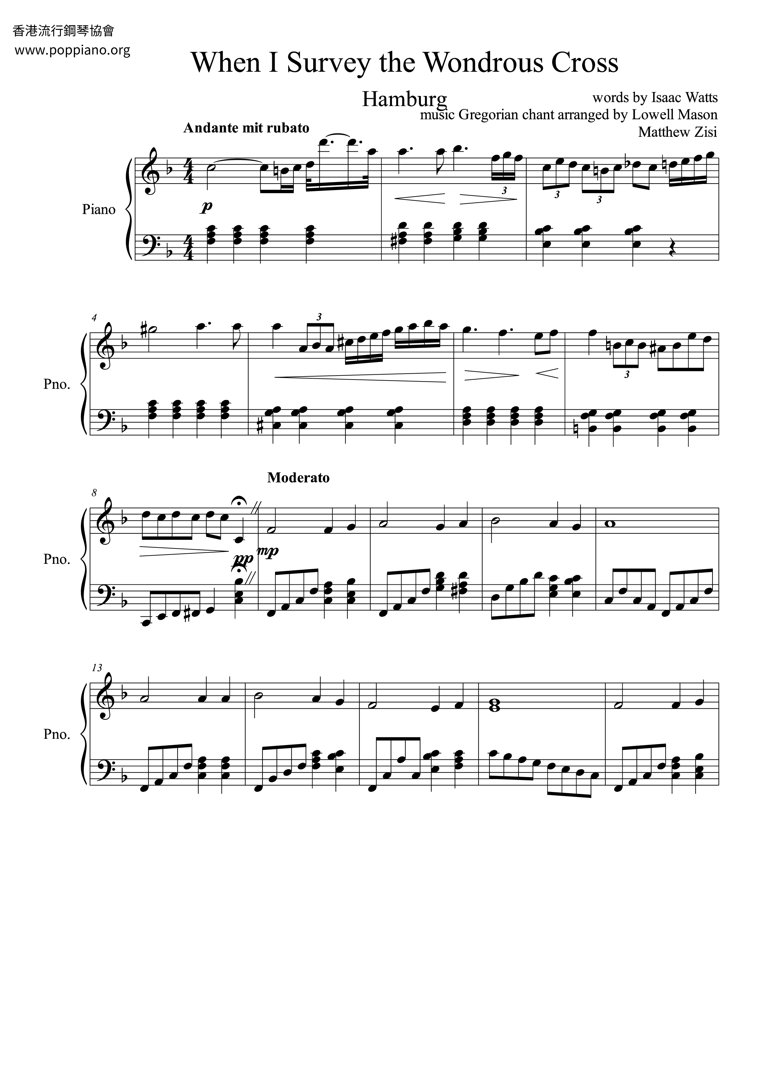 Hymn-When I Survey The Wondrous Cross Sheet Music pdf, - Free Score ...