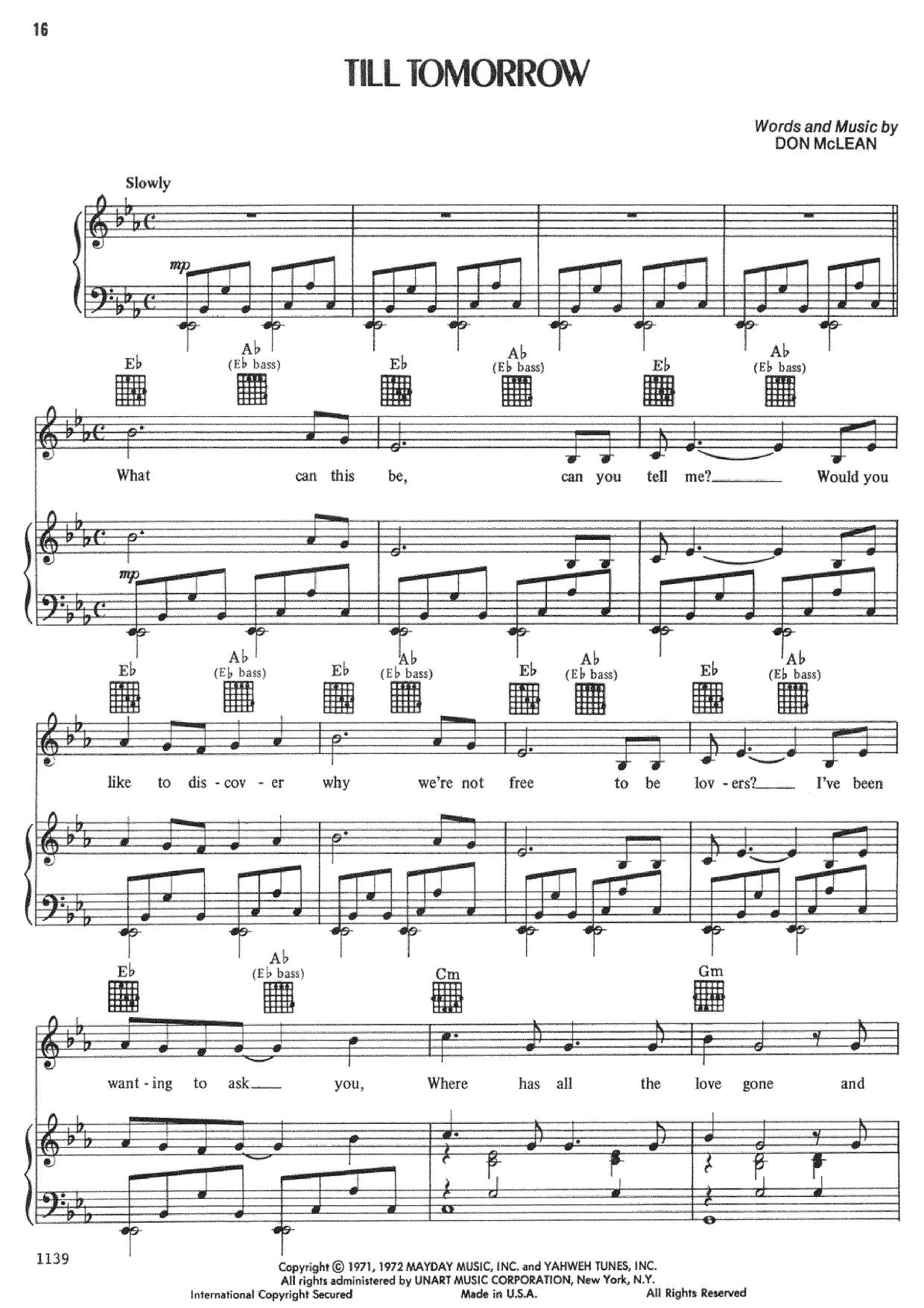 ★Don McLean - Till Tomorrow ピアノ譜pdf- 香港ポップピアノ協会 無料PDF楽譜ダウンロード gakufu