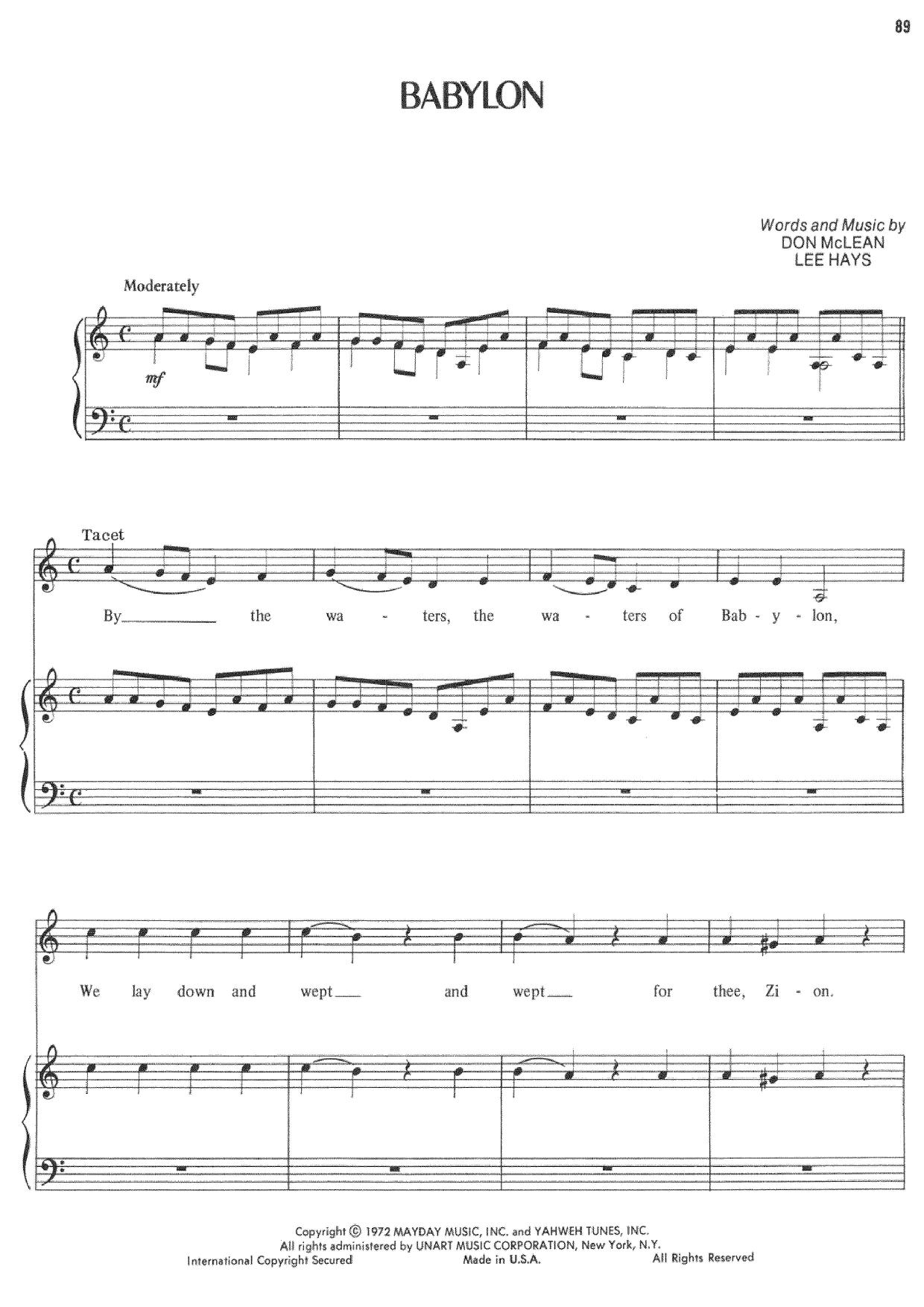 Don Mclean-Babylon Sheet Music pdf, - Free Score Download ★