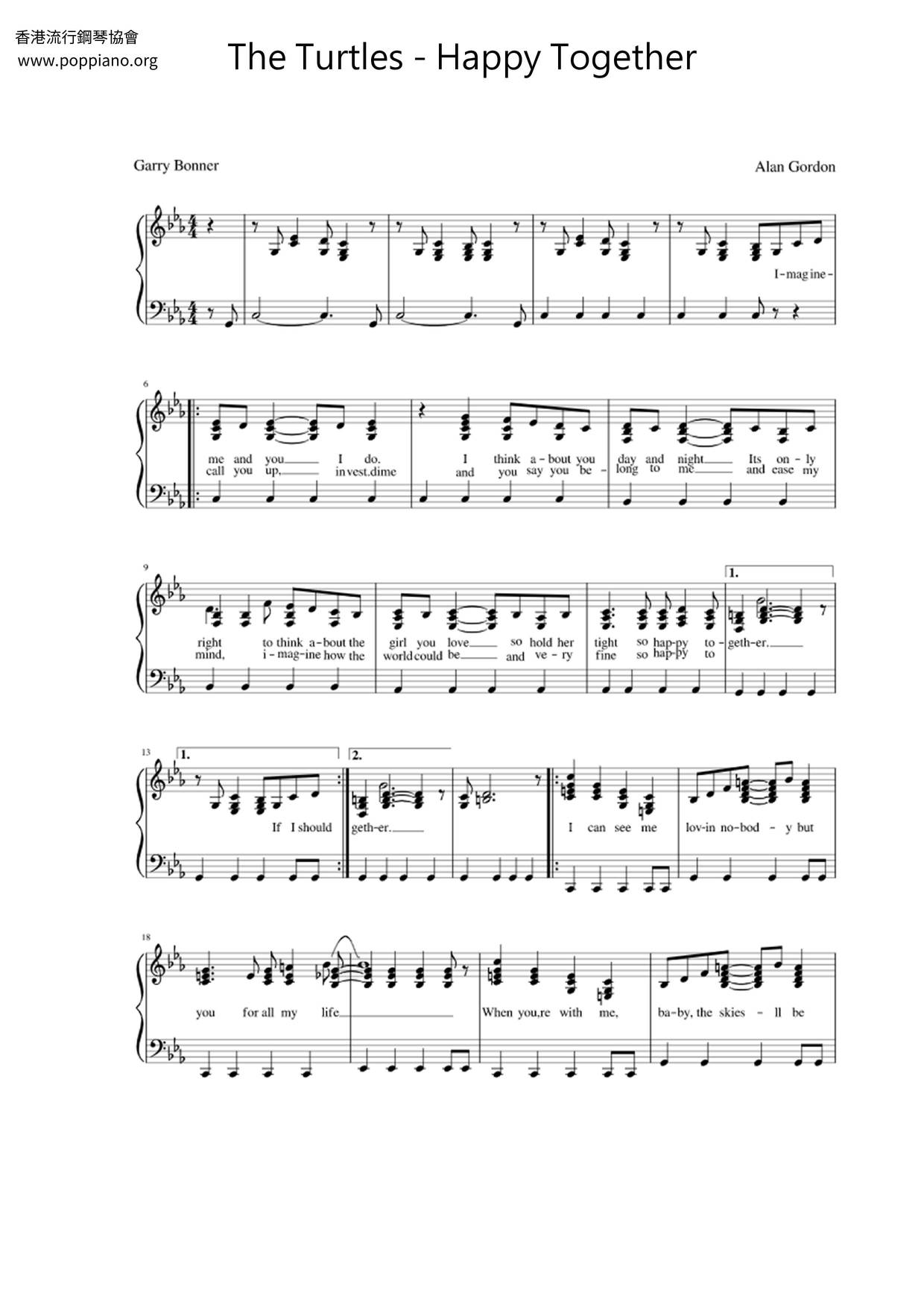 The Turtles-Happy Together Sheet Music pdf, - Free Score Download ★