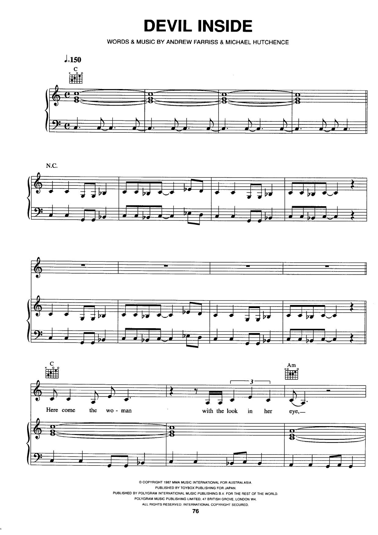 INXS-Devil Inside Sheet Music pdf, - Free Score Download ★
