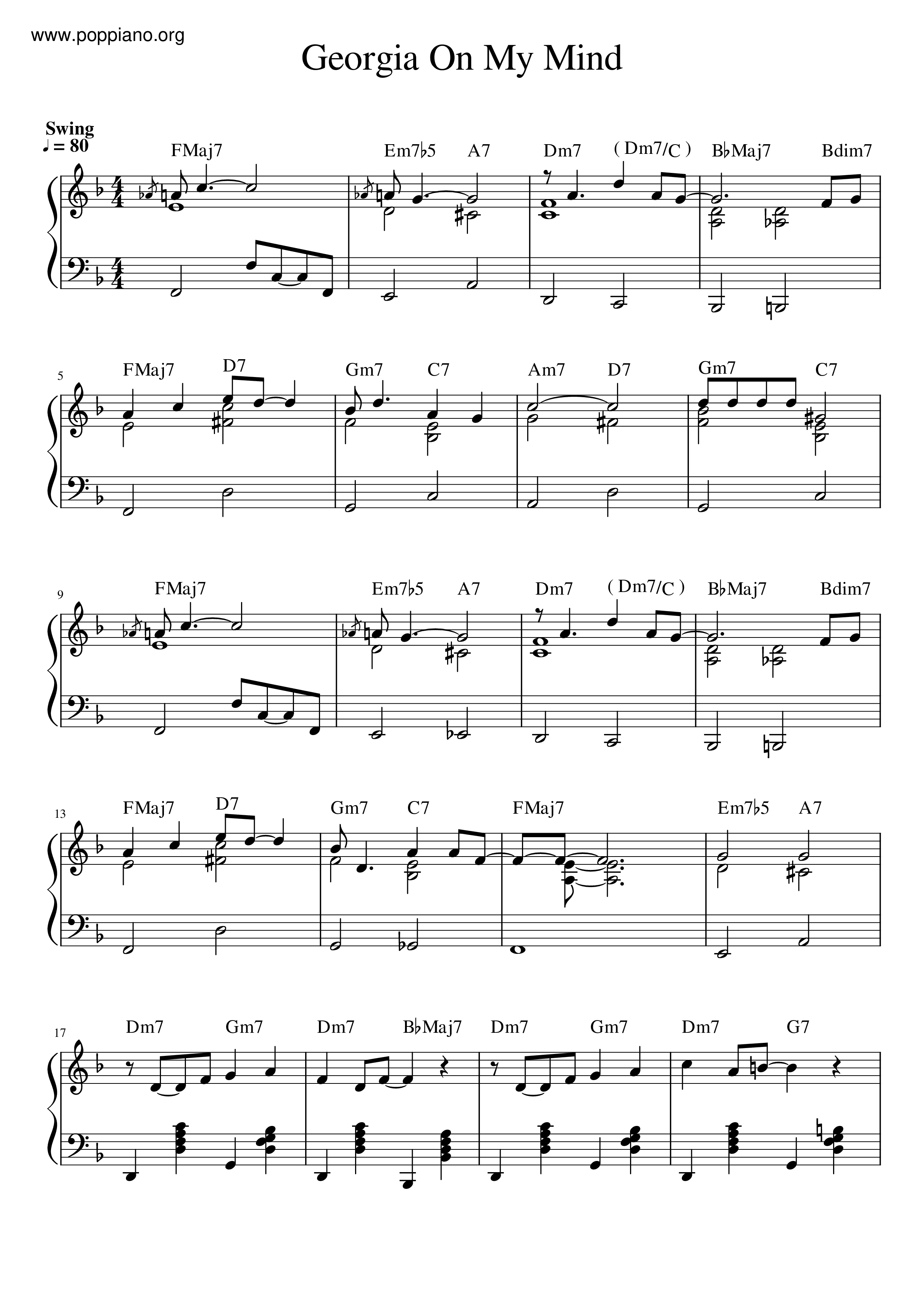 Ray Charles-Georgia On My Mind Sheet Music pdf, - Free Score Download ★