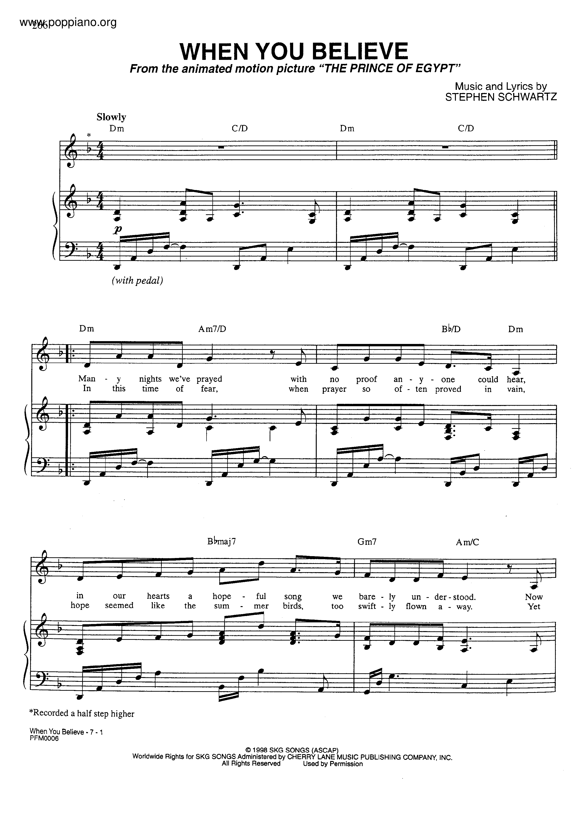 Whitney Houston-When You Believe - from The Prince of Egypt Sheet Music ...