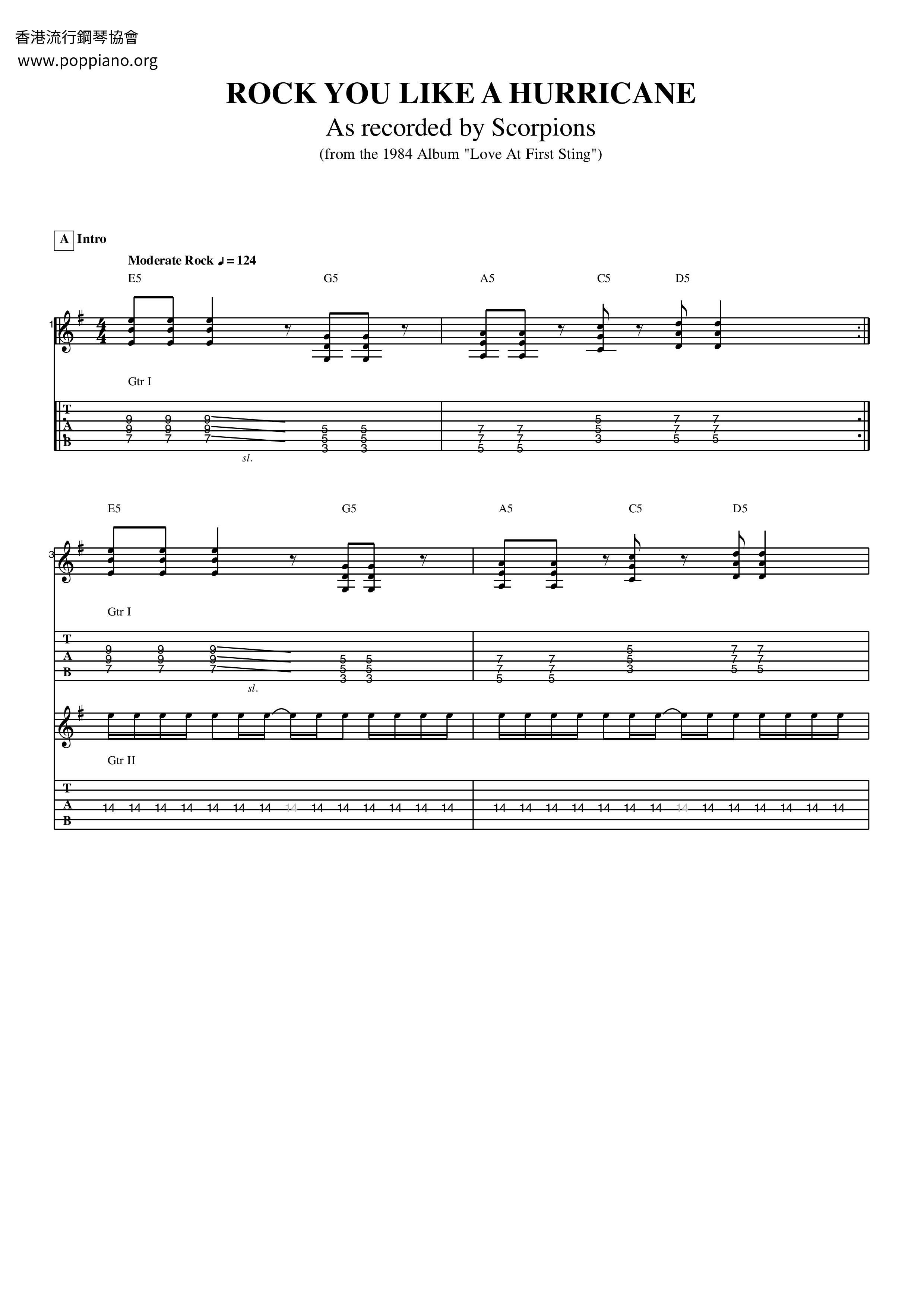 Scorpions-Rock You Like A Hurricane Sheet Music pdf, - Free Score ...