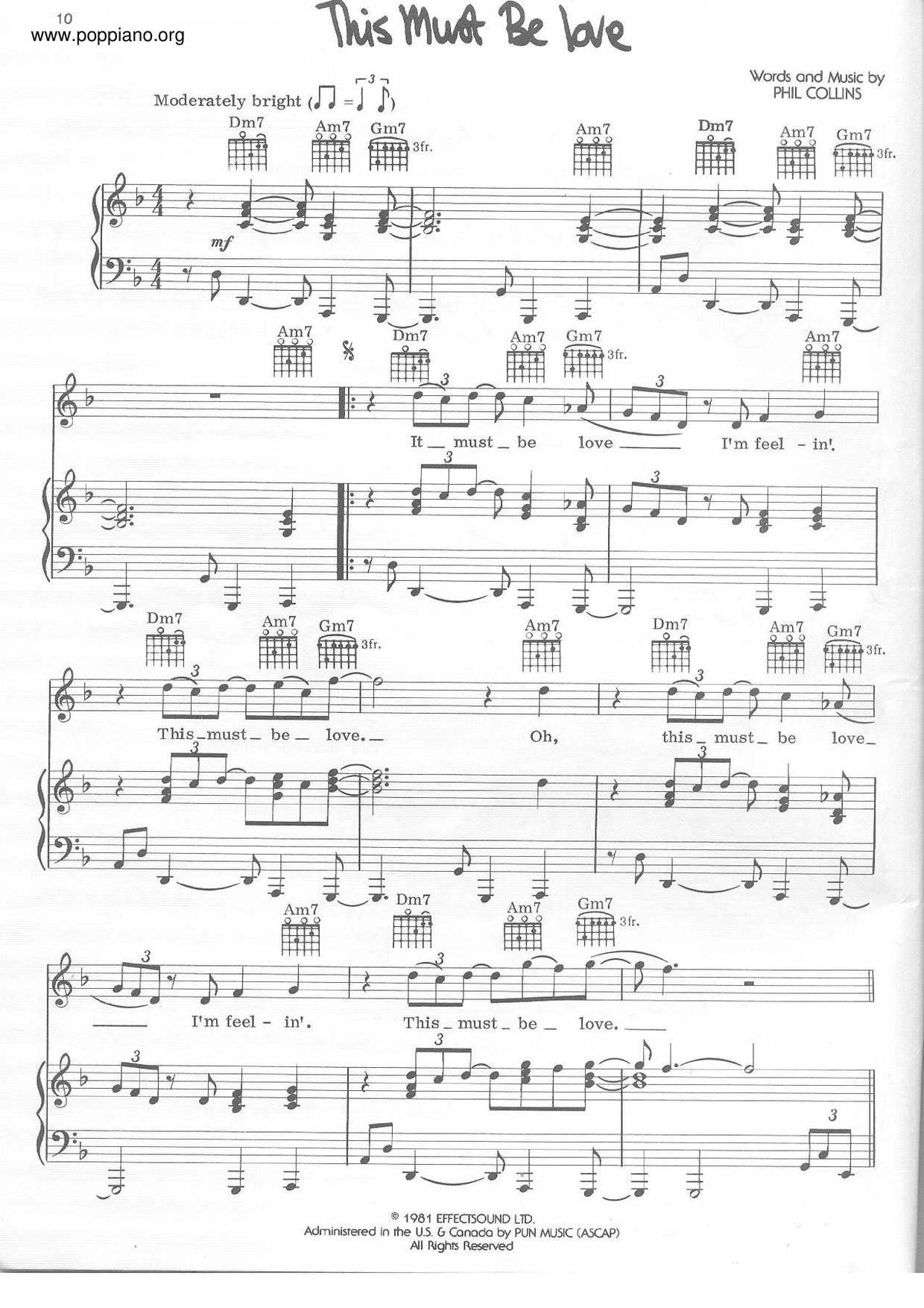 Phil Collins-This Must Be Love Sheet Music pdf, - Free Score Download ★