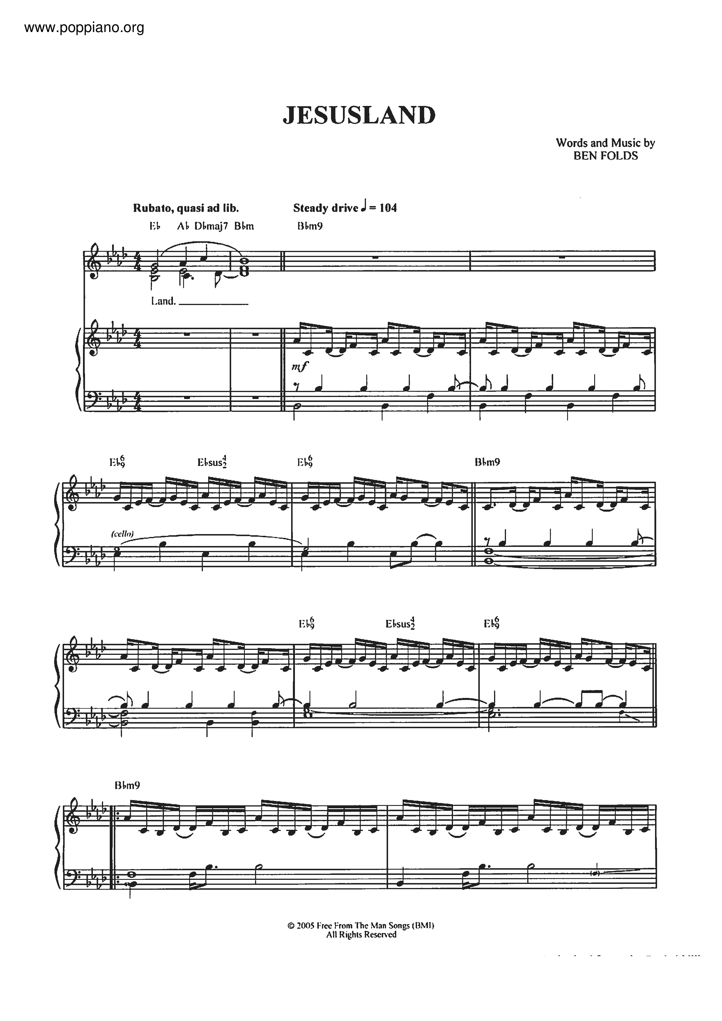 Ben Folds-Jesusland Sheet Music pdf, - Free Score Download ★