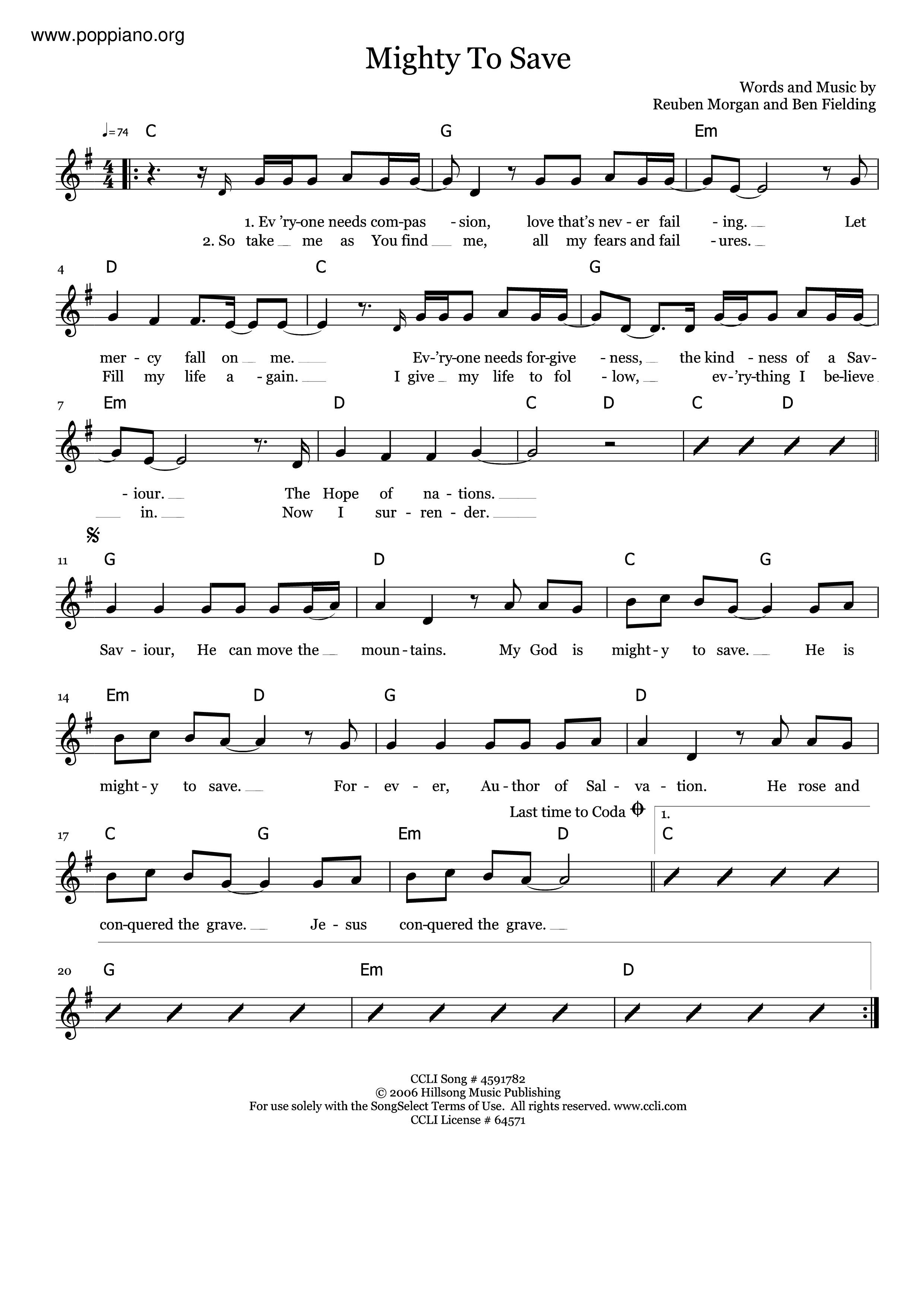 Hymn-Mighty To Save Sheet Music pdf, - Free Score Download ★