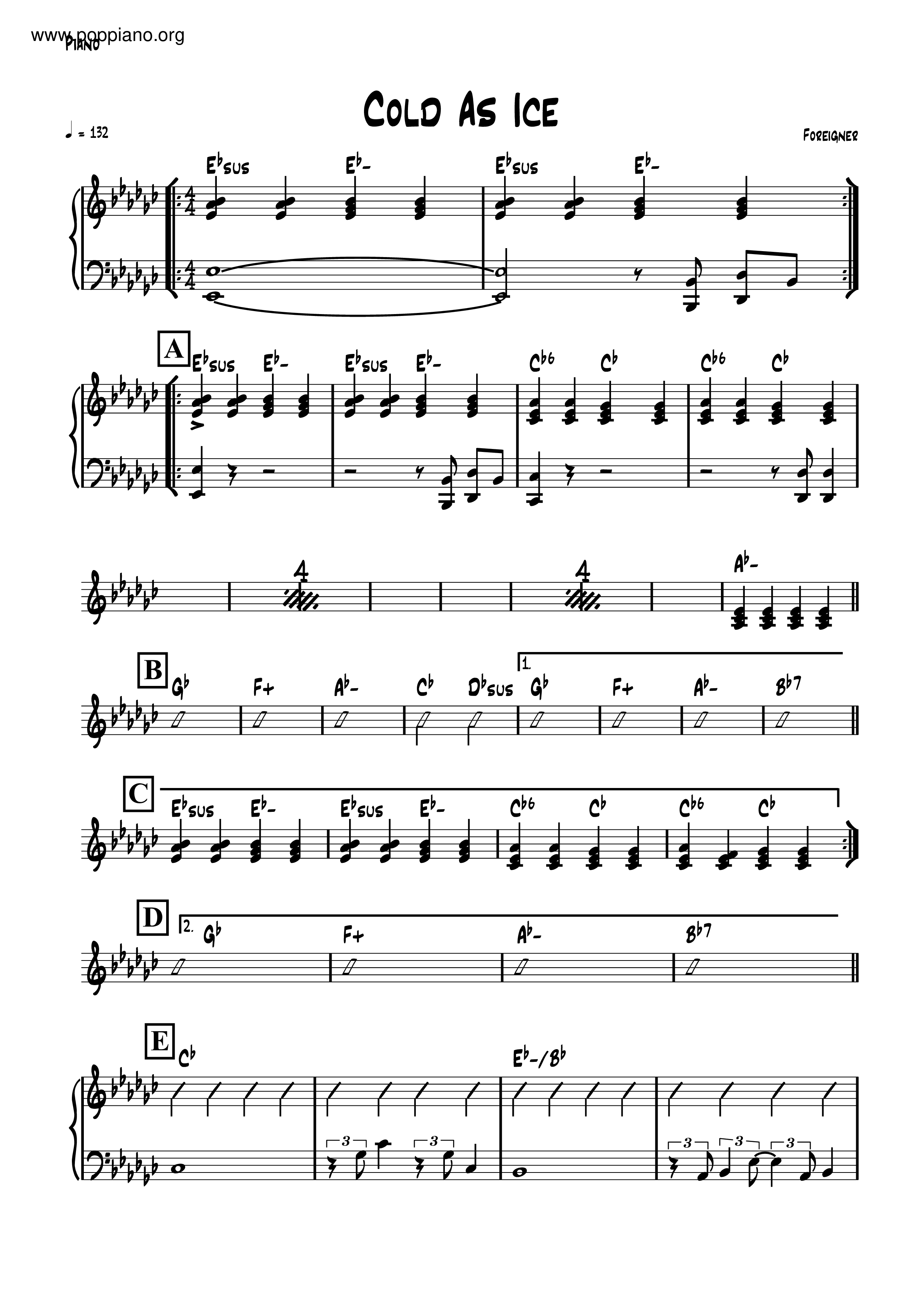 Foreigner-Cold As Ice Sheet Music pdf, - Free Score Download ★