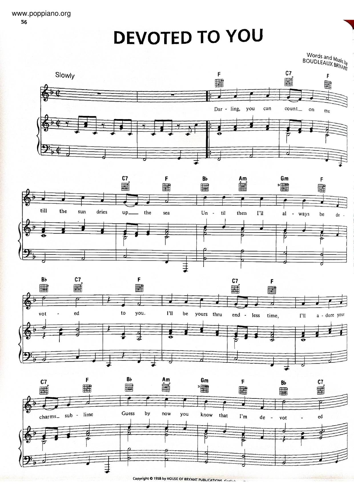 ★The Everly Brothers - Devoted To You ピアノ譜pdf- 香港ポップピアノ協会 無料PDF楽譜ダウンロード gakufu