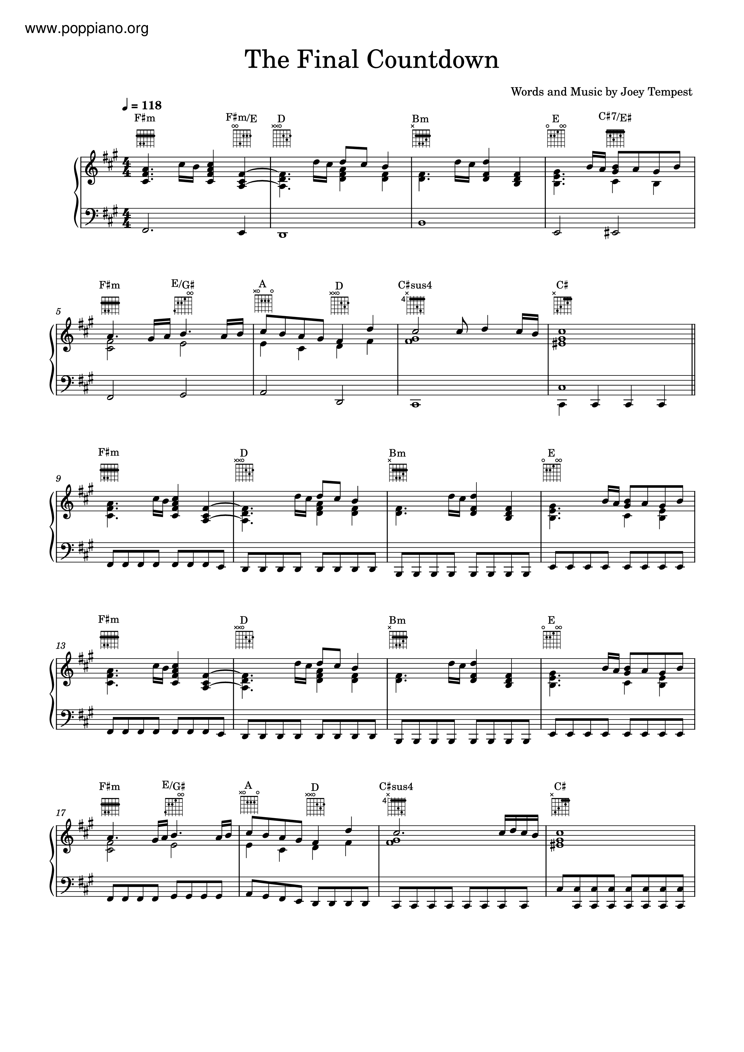 ★Europe - The Final Countdown ピアノ譜pdf- 香港ポップピアノ協会 無料PDF楽譜ダウンロード gakufu