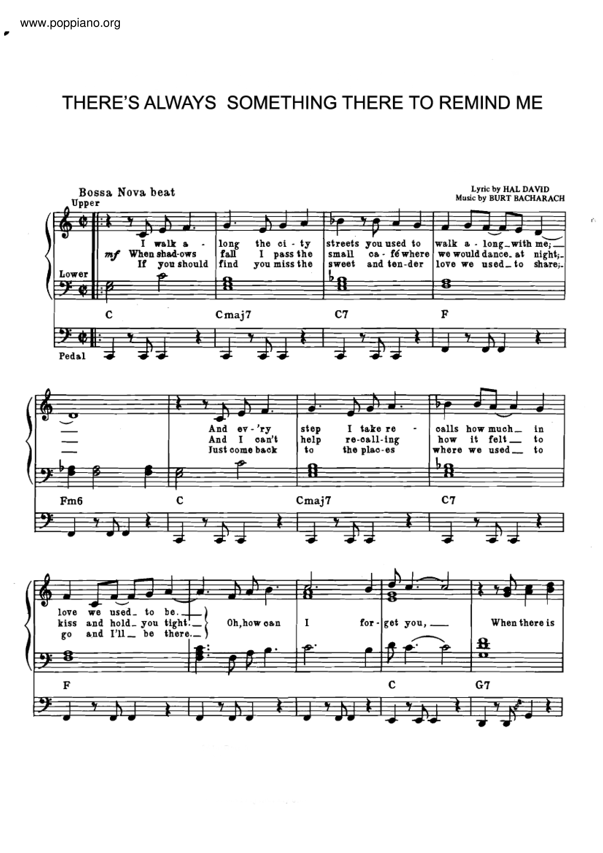 Burt Bacharach-(There's) Always Something There To Remind Me Sheet ...