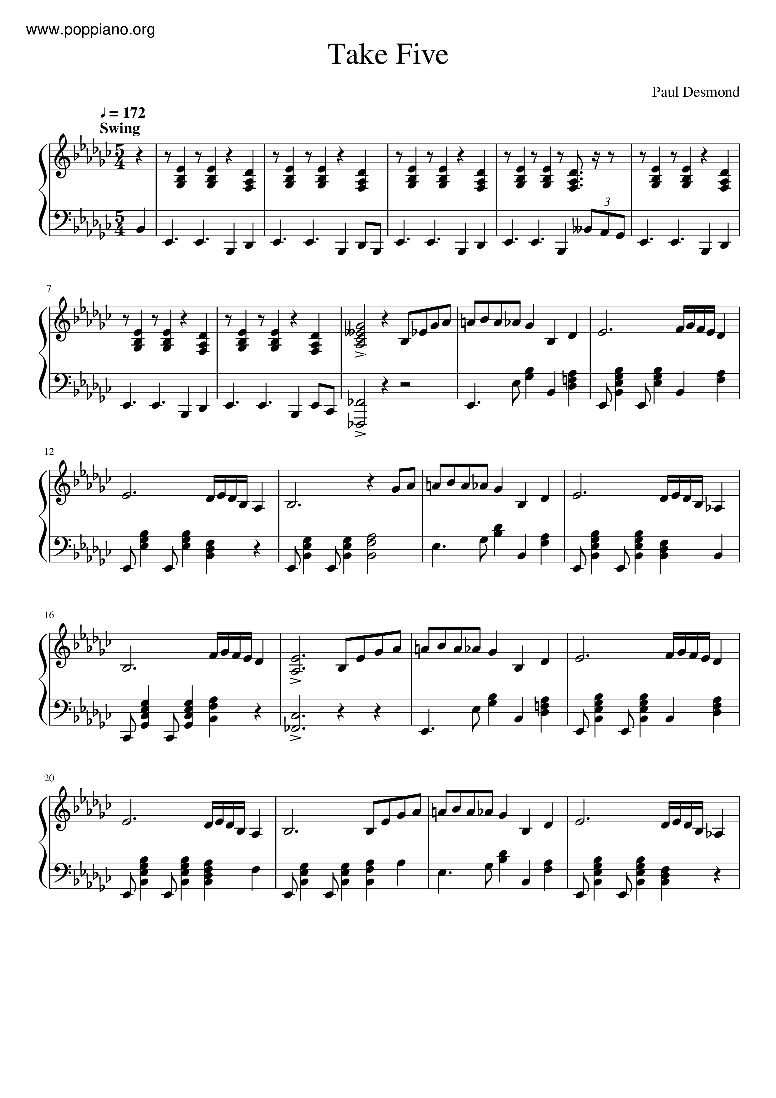 Paul Desmond-Take Five Sheet Music pdf, - Free Score Download ★