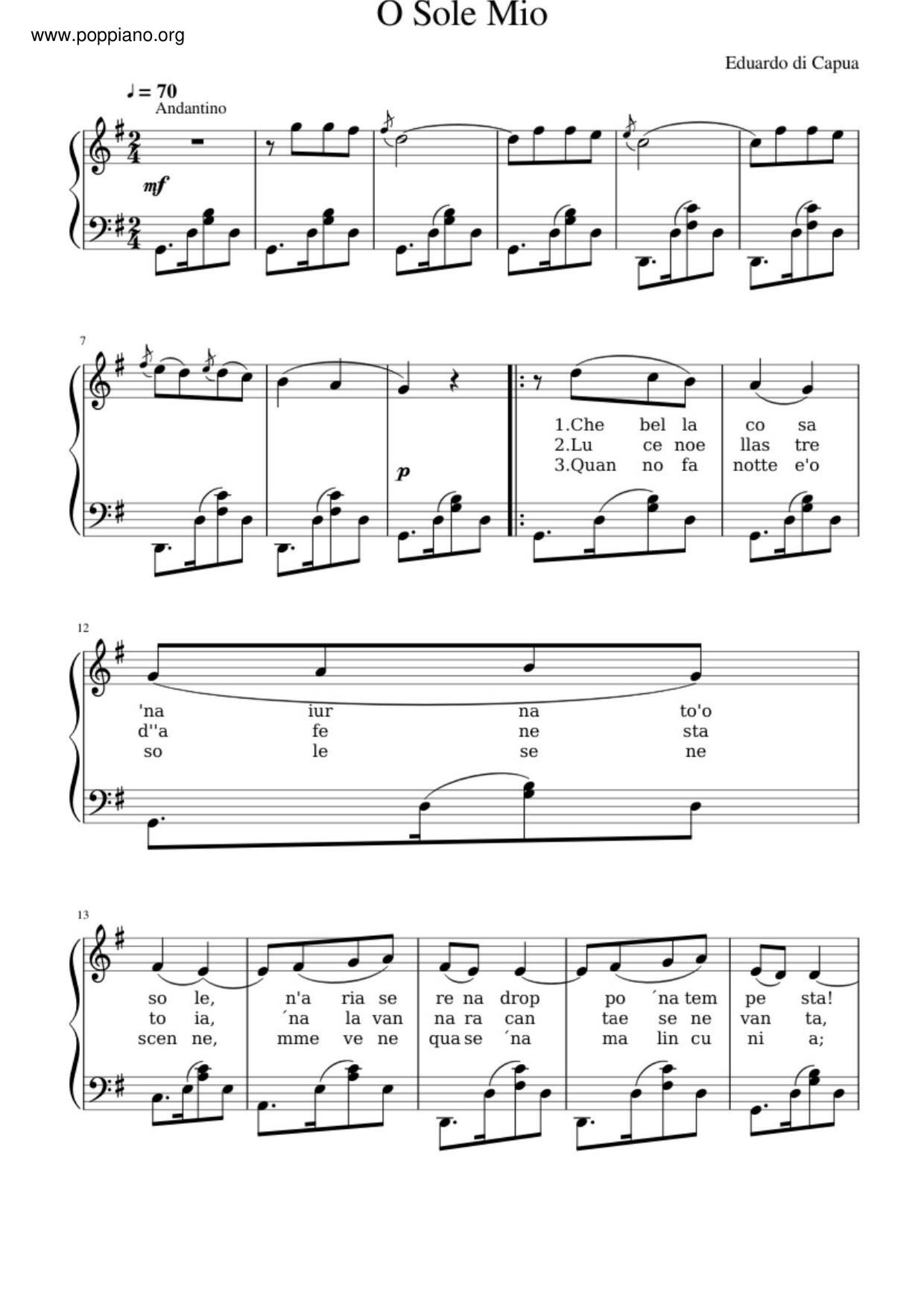 Eduardo Di Capua-我的太陽(O Sole Mio) Sheet Music pdf, - Free Score Download ★