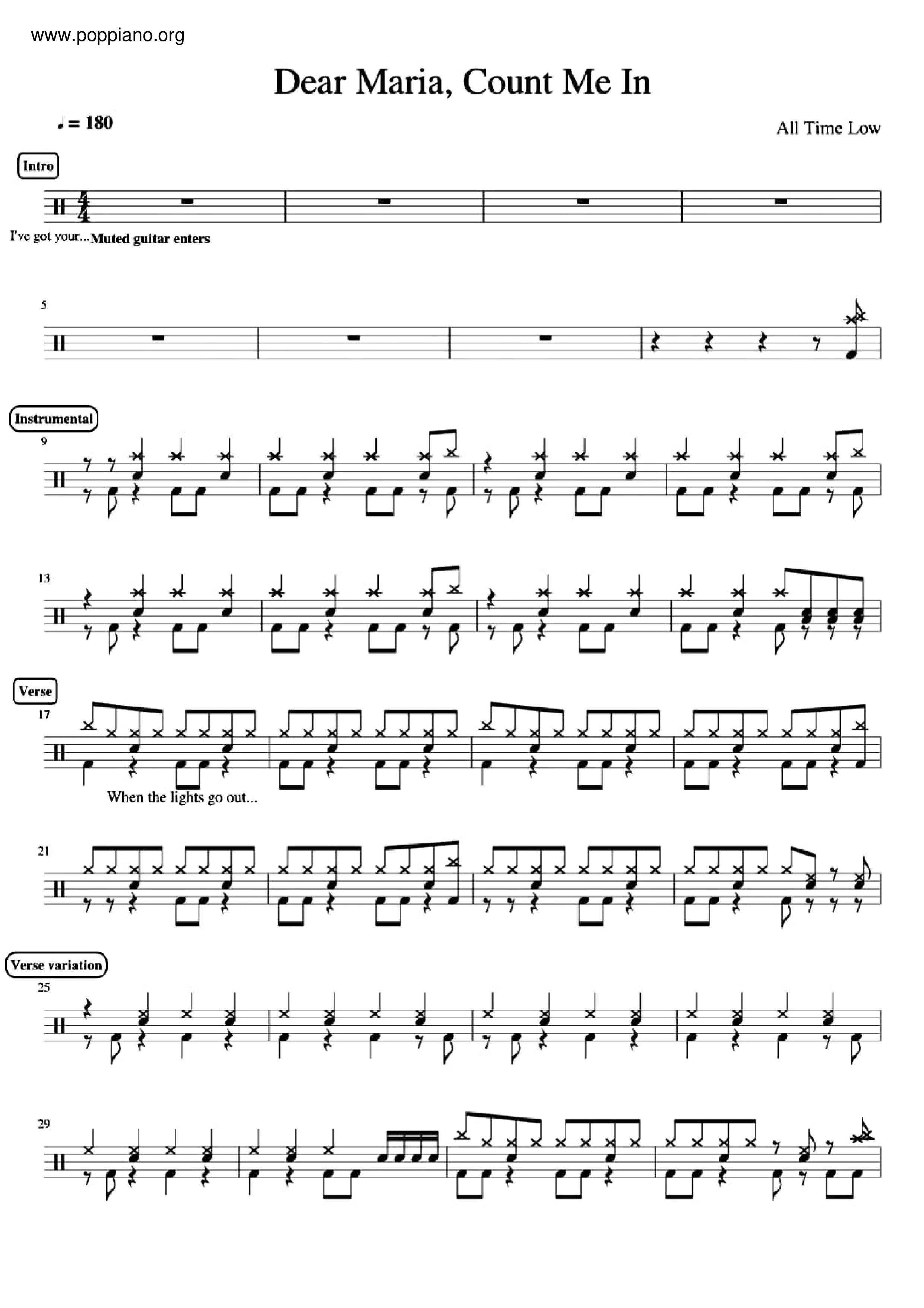 All Time Low-Dear Maria, Count Me In Drum Tab pdf, - Free Score Download ★