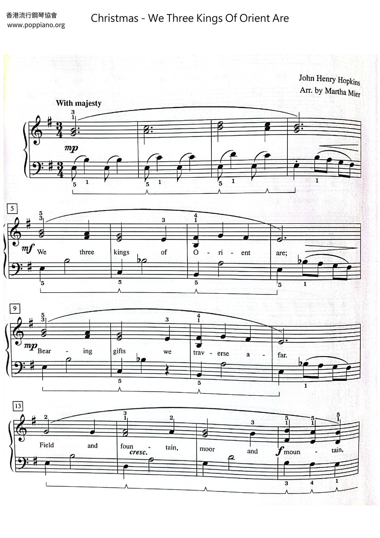 Christmas-We Three Kings Of Orient Are Sheet Music pdf, - Free Score ...