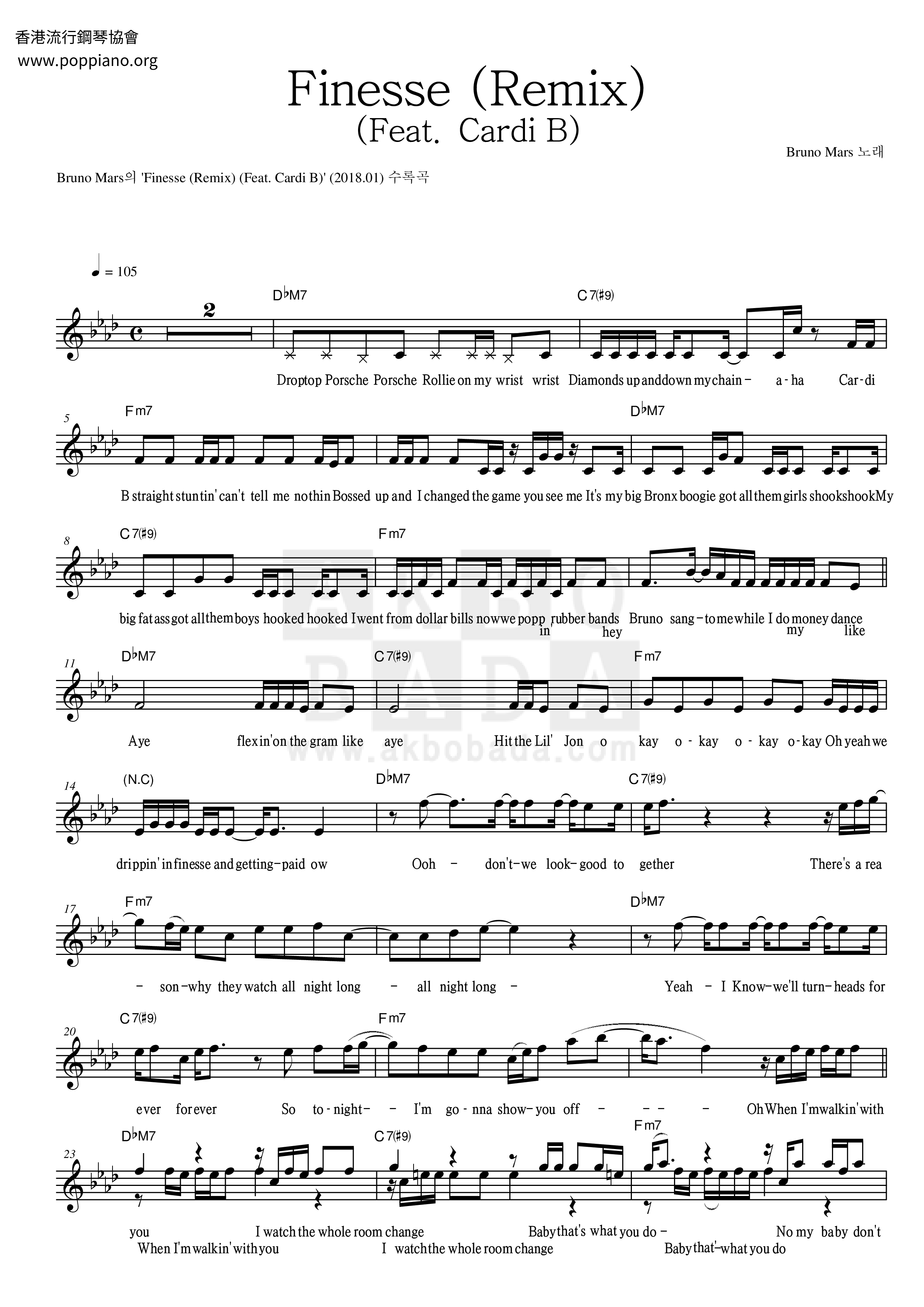 Bruno Mars-Finesse Sheet Music pdf, - Free Score Download ★