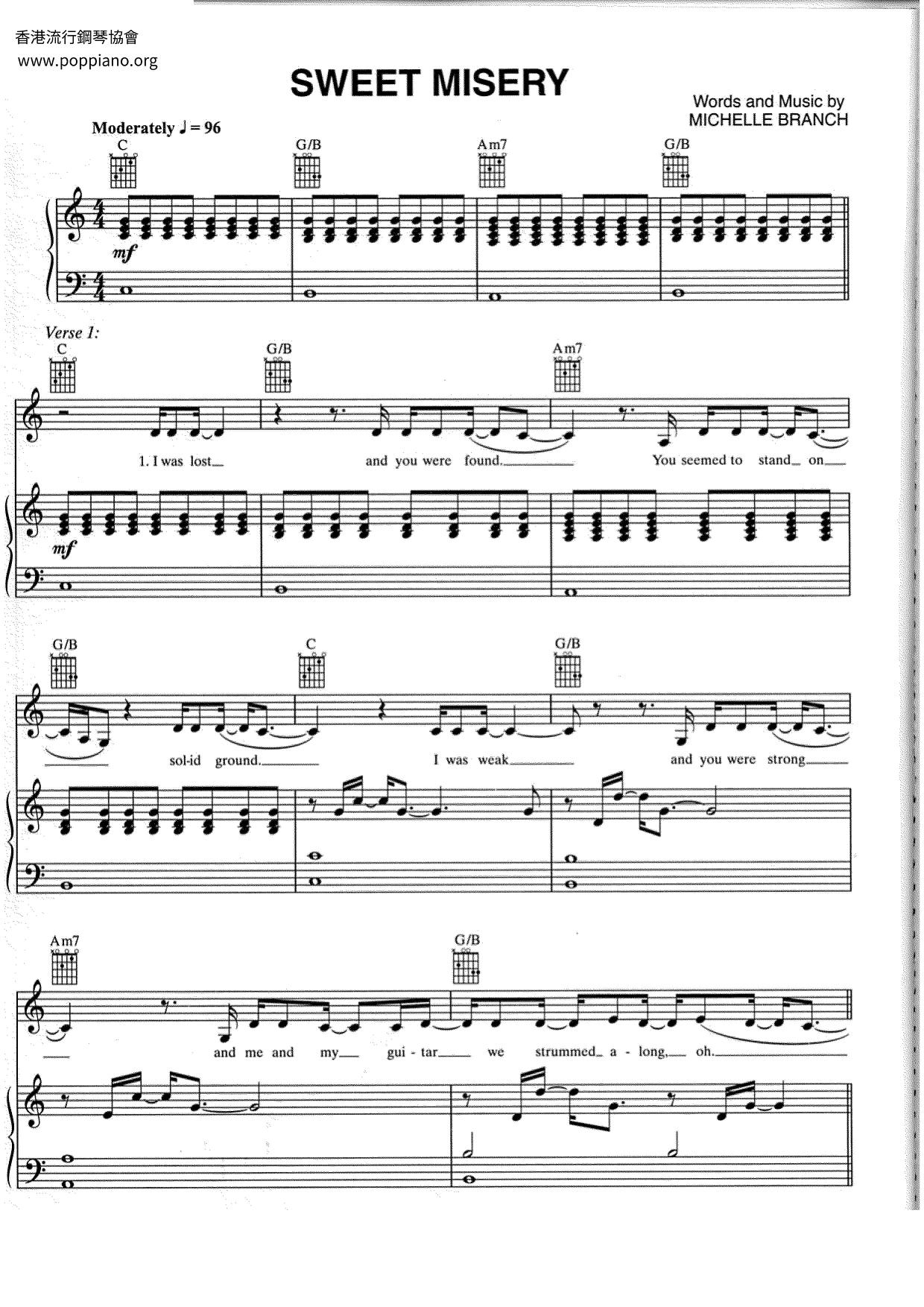 Michelle Branch-Sweet Misery 琴譜pdf-香港流行鋼琴協會琴譜下載 ★