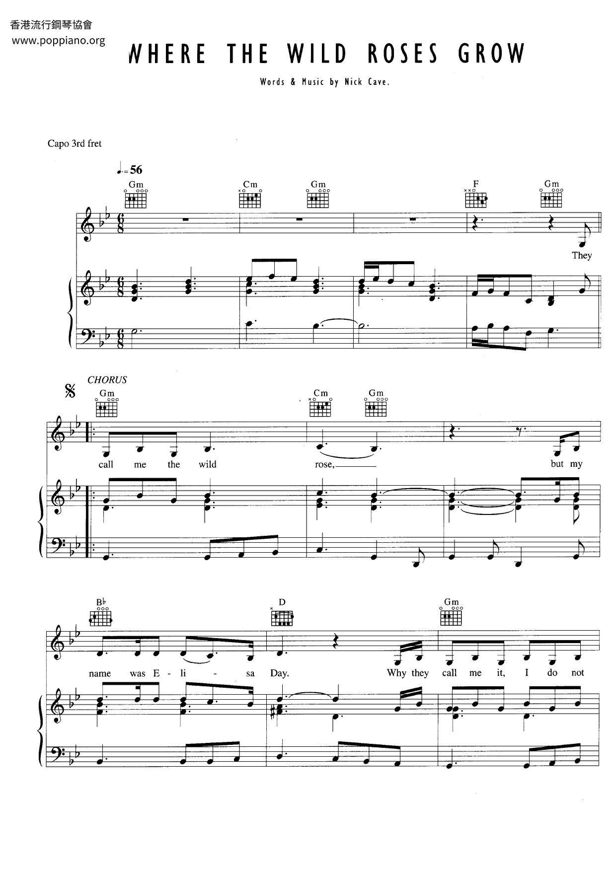 Nick Cave-Where The Wild Roses Grow Sheet Music pdf, - Free Score ...