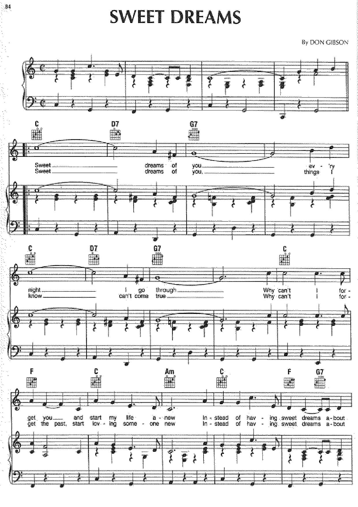 Patsy Cline-Sweet Dreams 琴譜pdf-香港流行鋼琴協會琴譜下載 ★