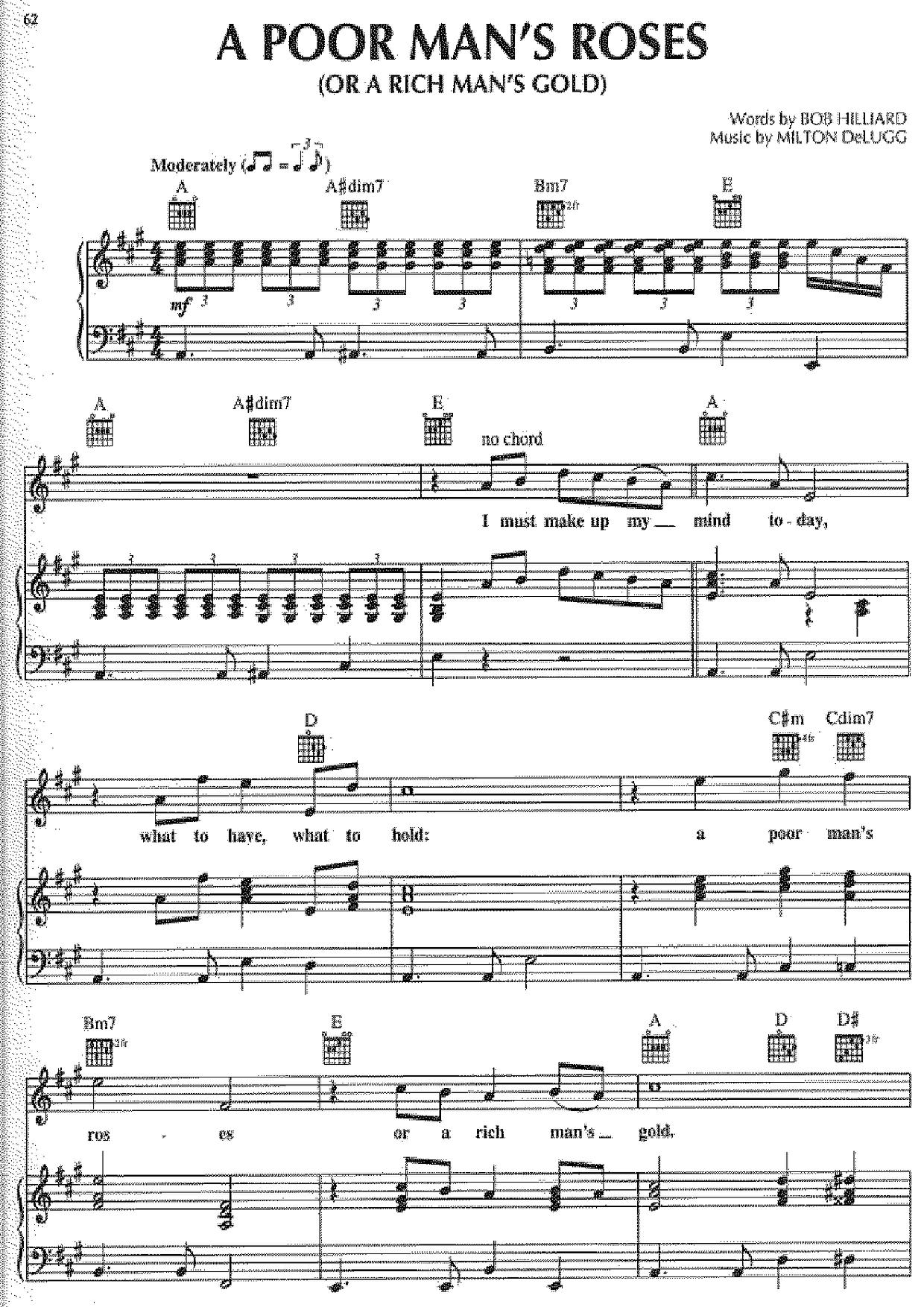 Patsy Cline-A Poor Man's Roses Sheet Music pdf, - Free Score Download ★