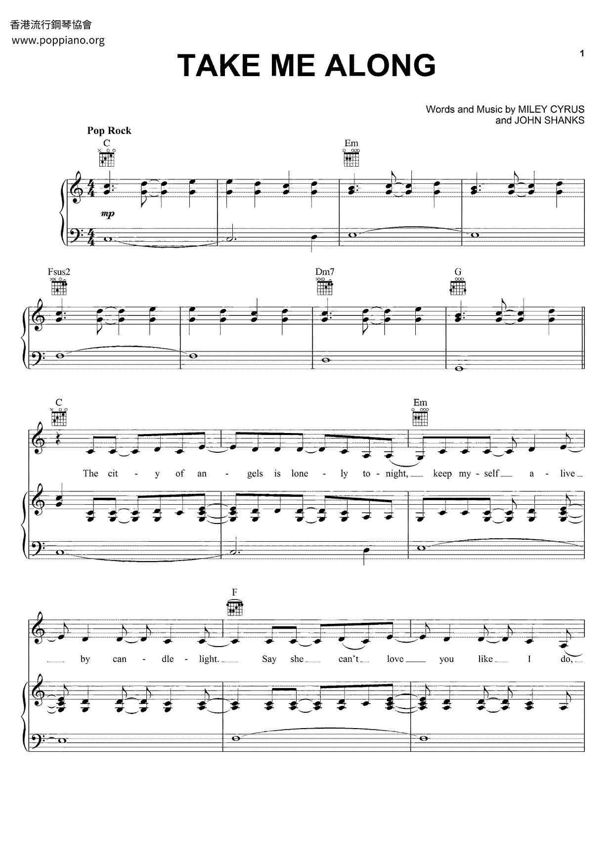 Miley Cyrus-Take Me Along Sheet Music pdf, - Free Score Download ★